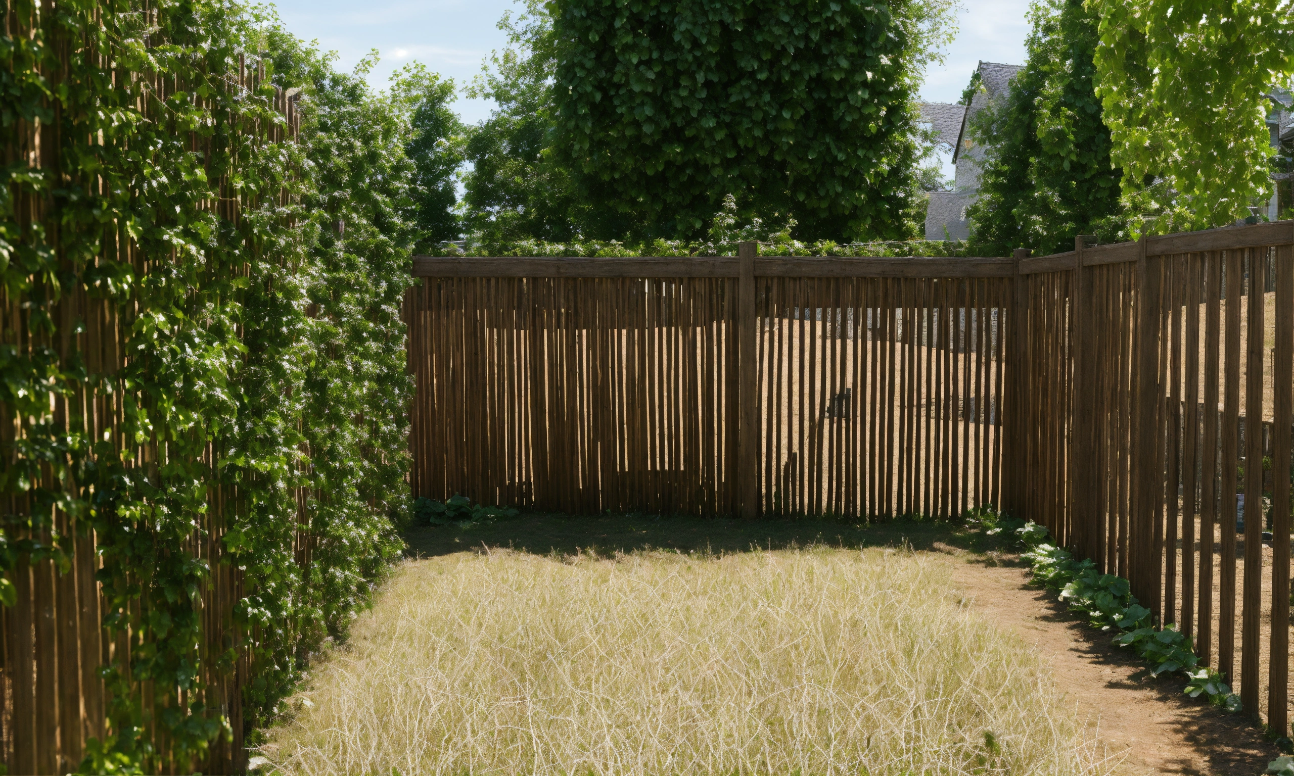 Lexica - Woven fences of thin branches and vines around the yard with ...