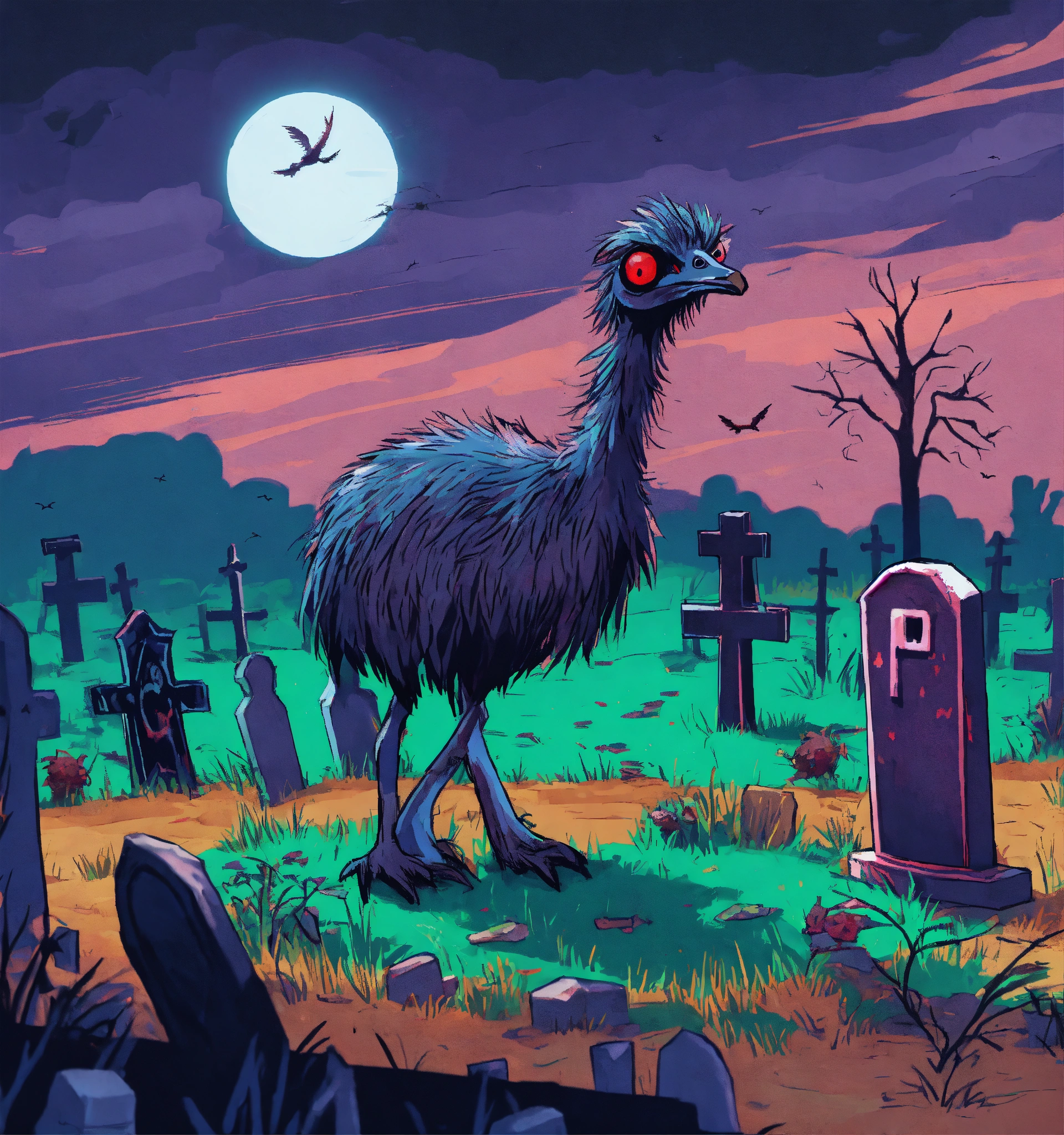 Lexica - Creeepy zombie Emu in a graveyard