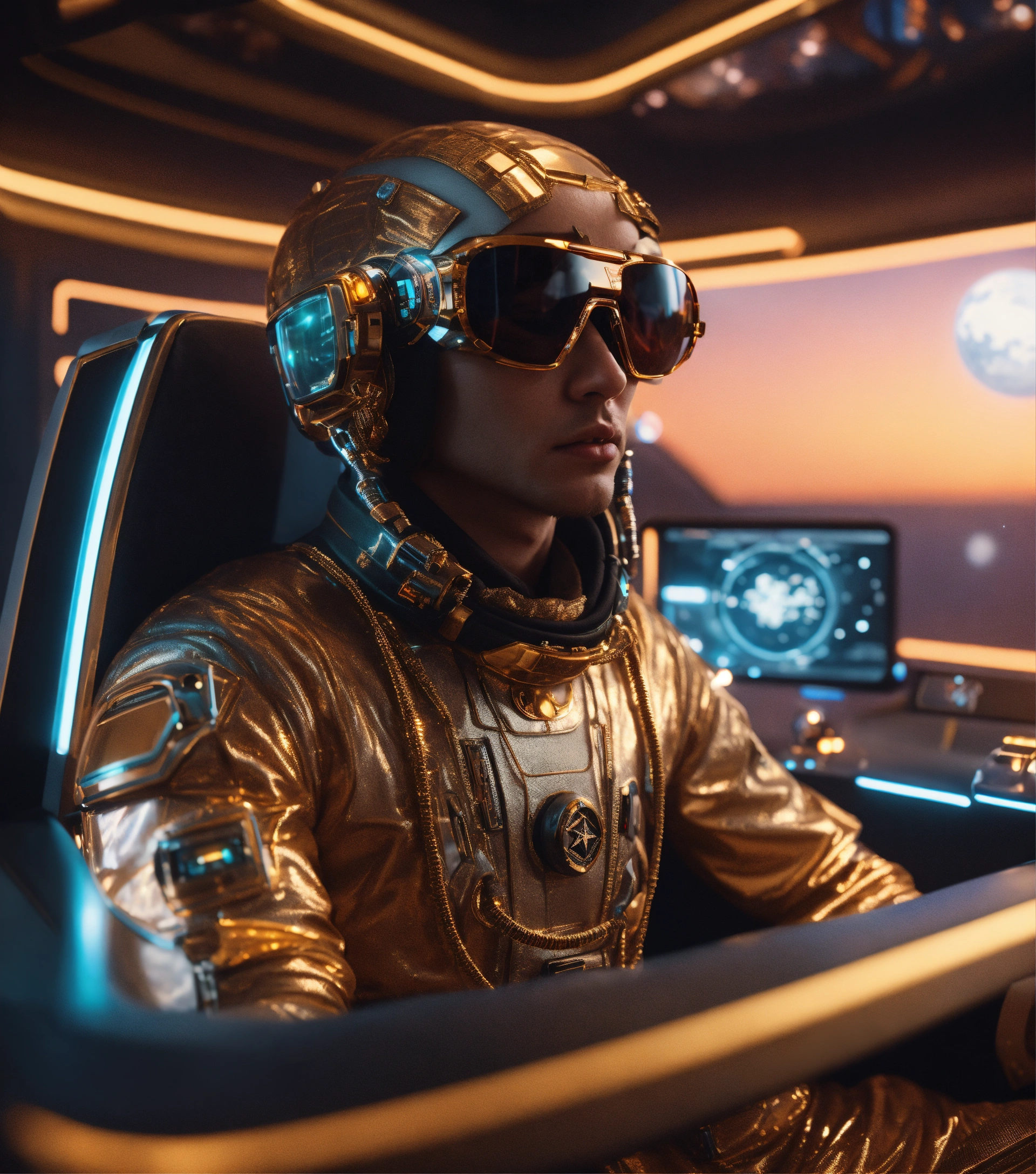Lexica - Zoom out of a alien male rockstar with AR glasses wearing cool ...