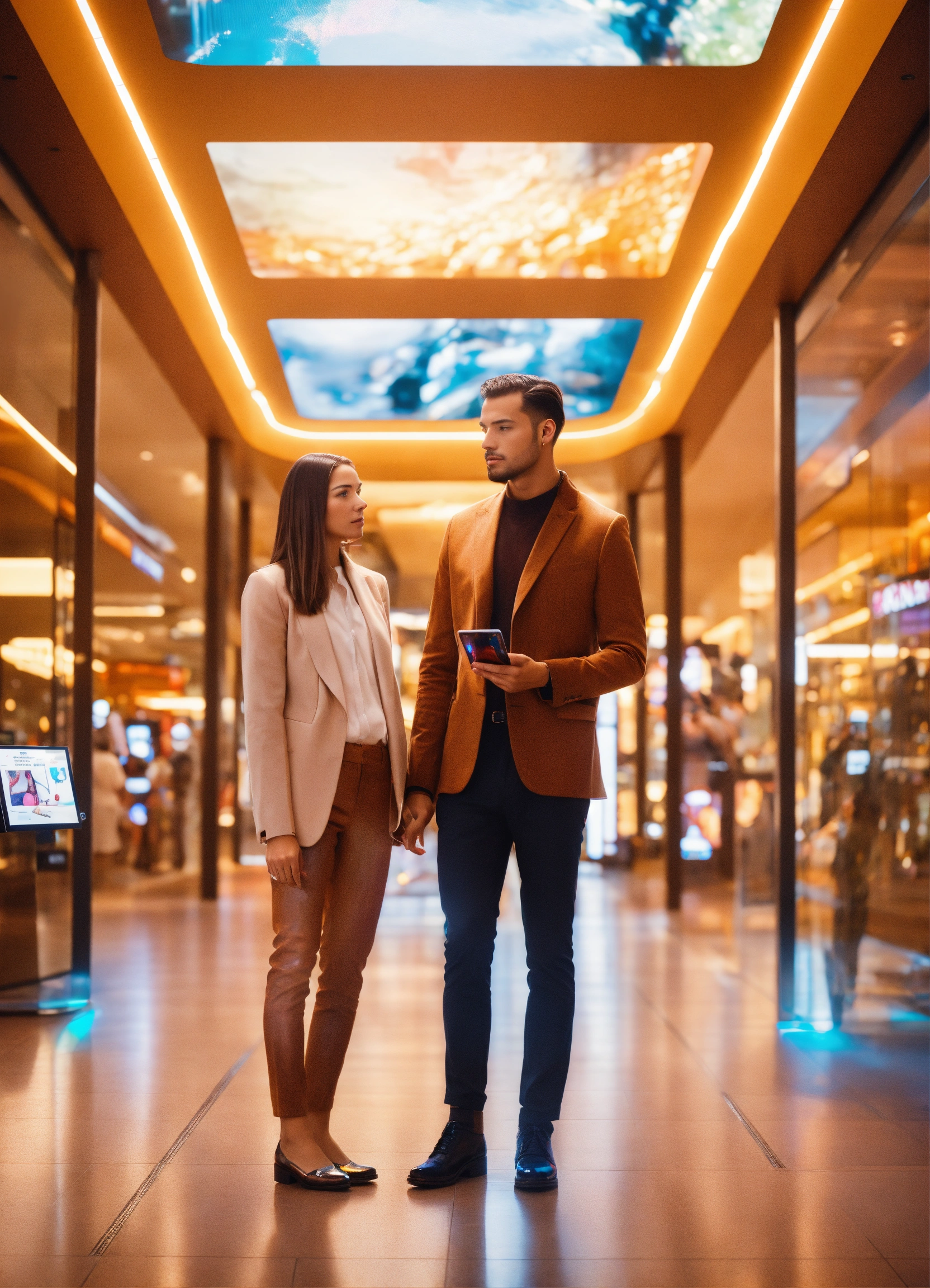 Lexica - Portrait of a man and woman in a high-tech shopping mall with ...