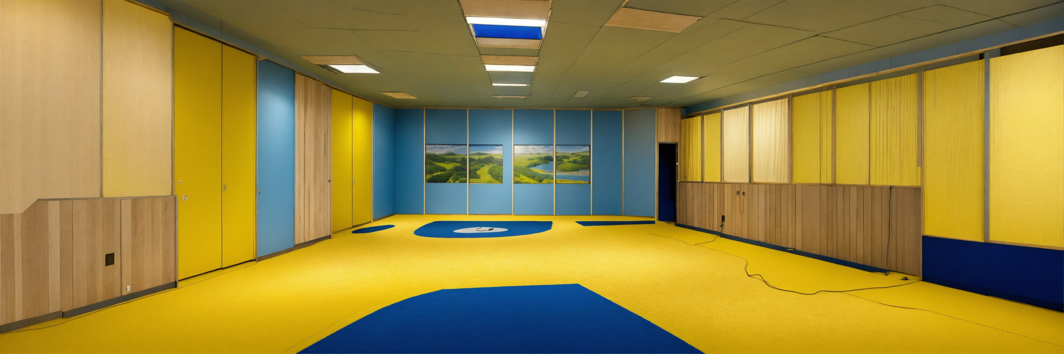 Lexica - Sides yellow, floor blue. A large 4-sided room with yellow ...