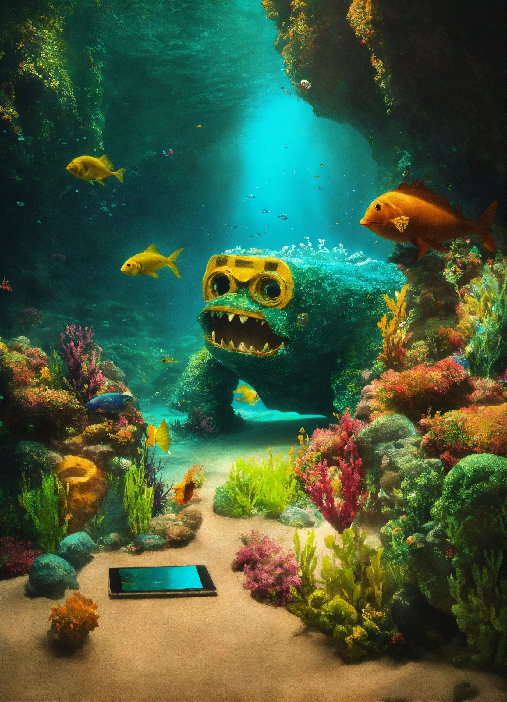 Lexica - Text monster in an underwater cave