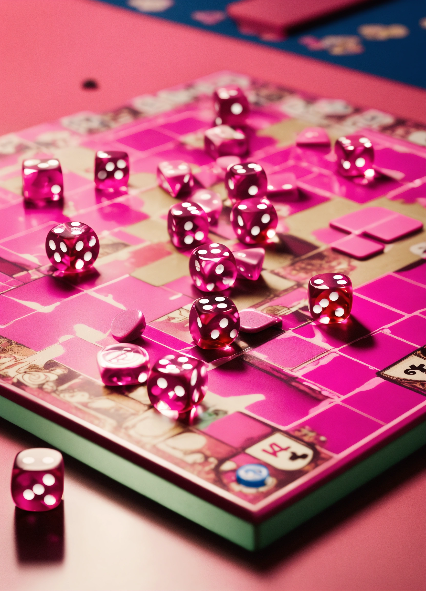 Lexica - A pink board game at an angled view being able to see the full ...