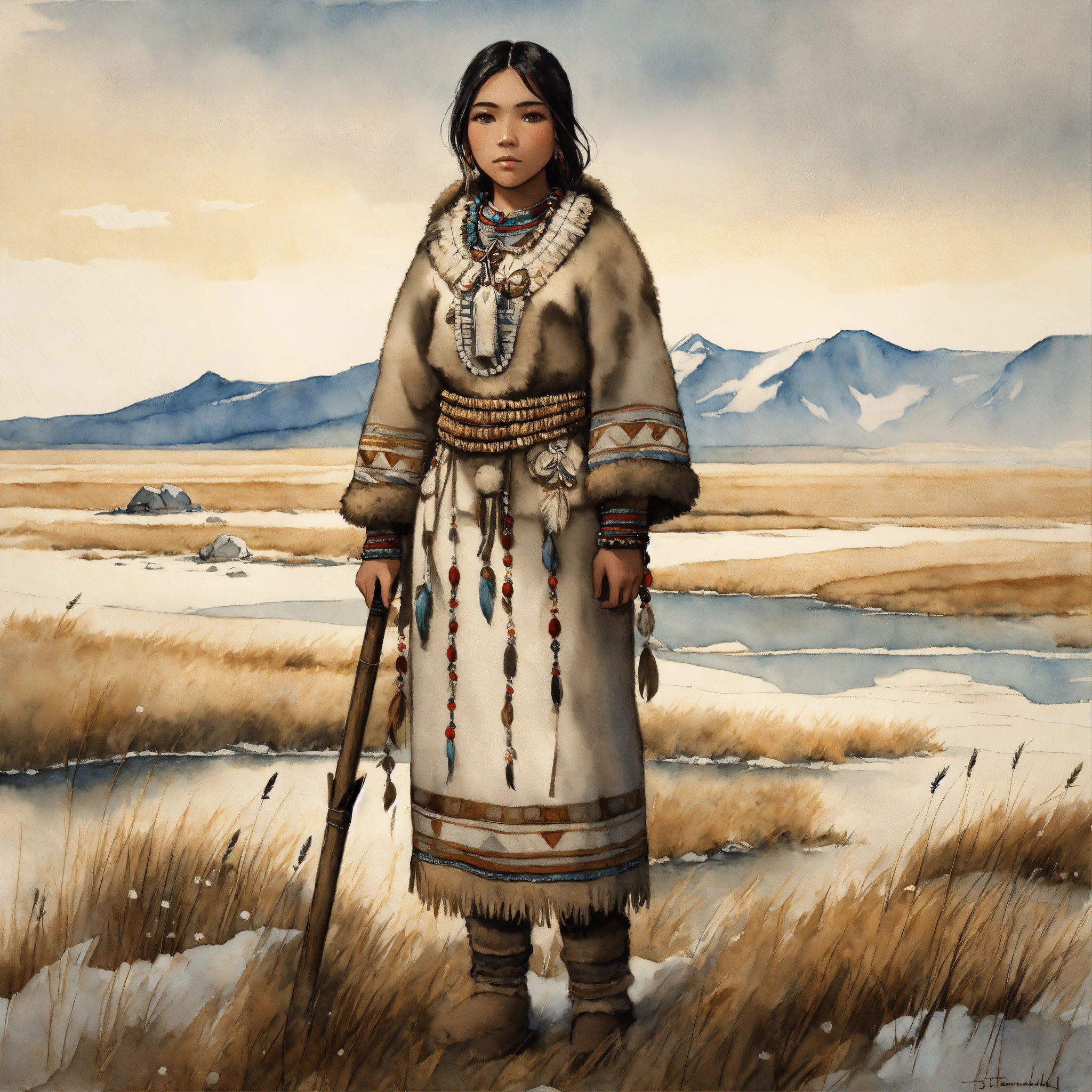 Lexica - Full body Illustration of an inuit woman, young, 18 years old ...