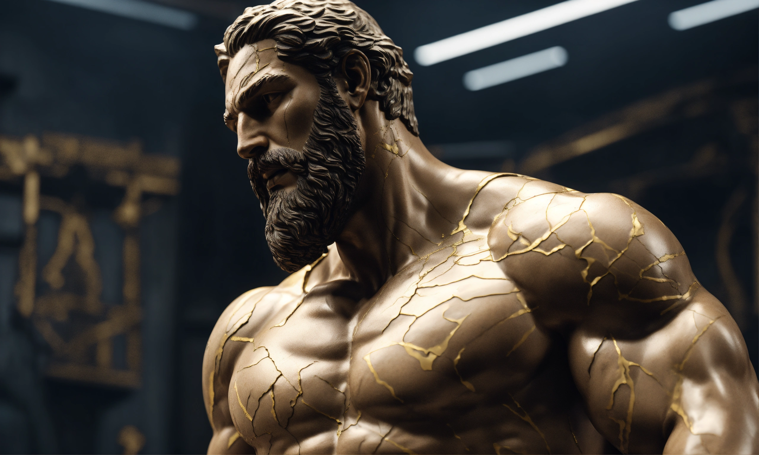 Lexica - A muscular statue of a strong Greek man with a beard and scars ...