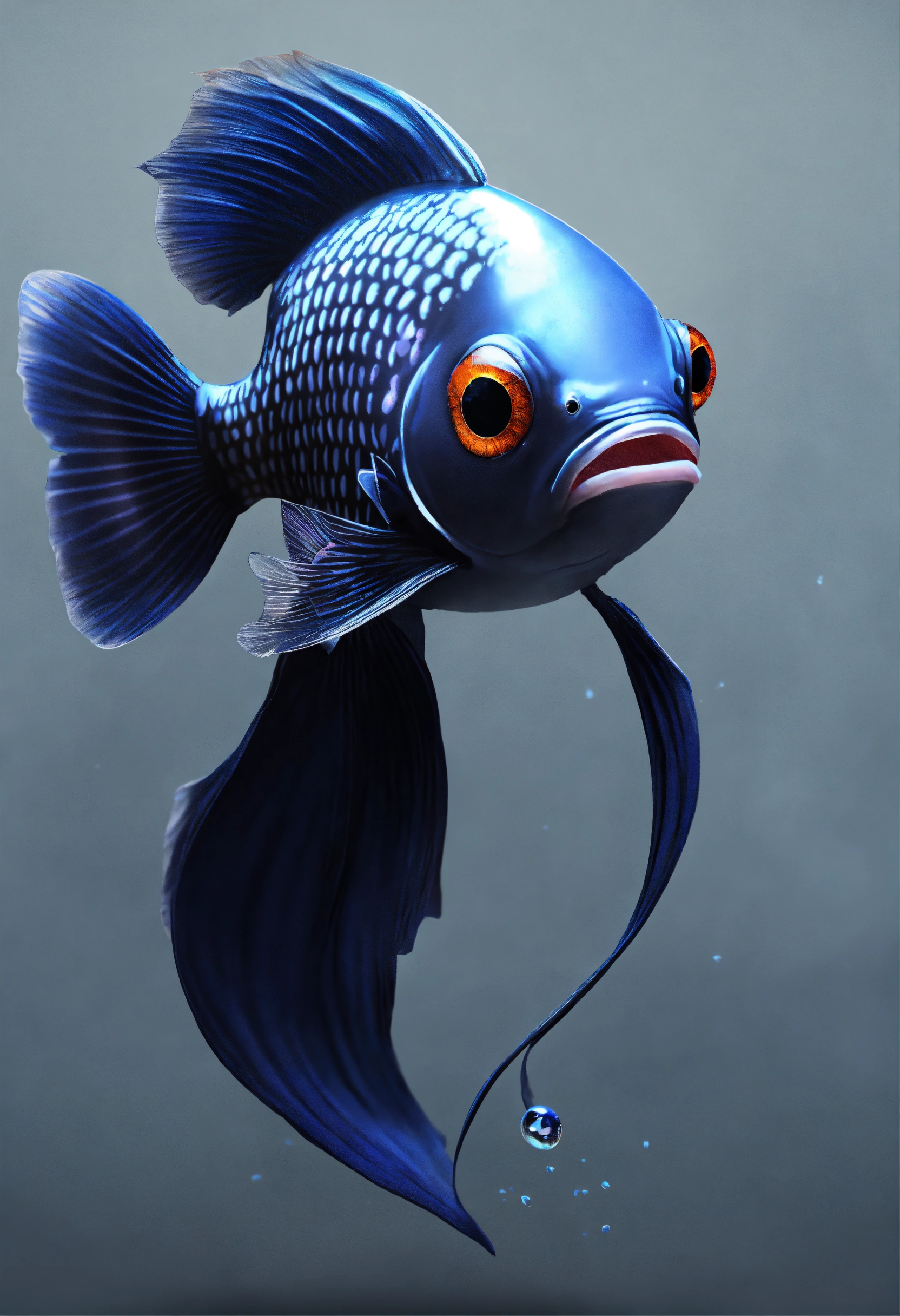 Lexica - A cute black baby beta fish, big and cute eyes, animated ...