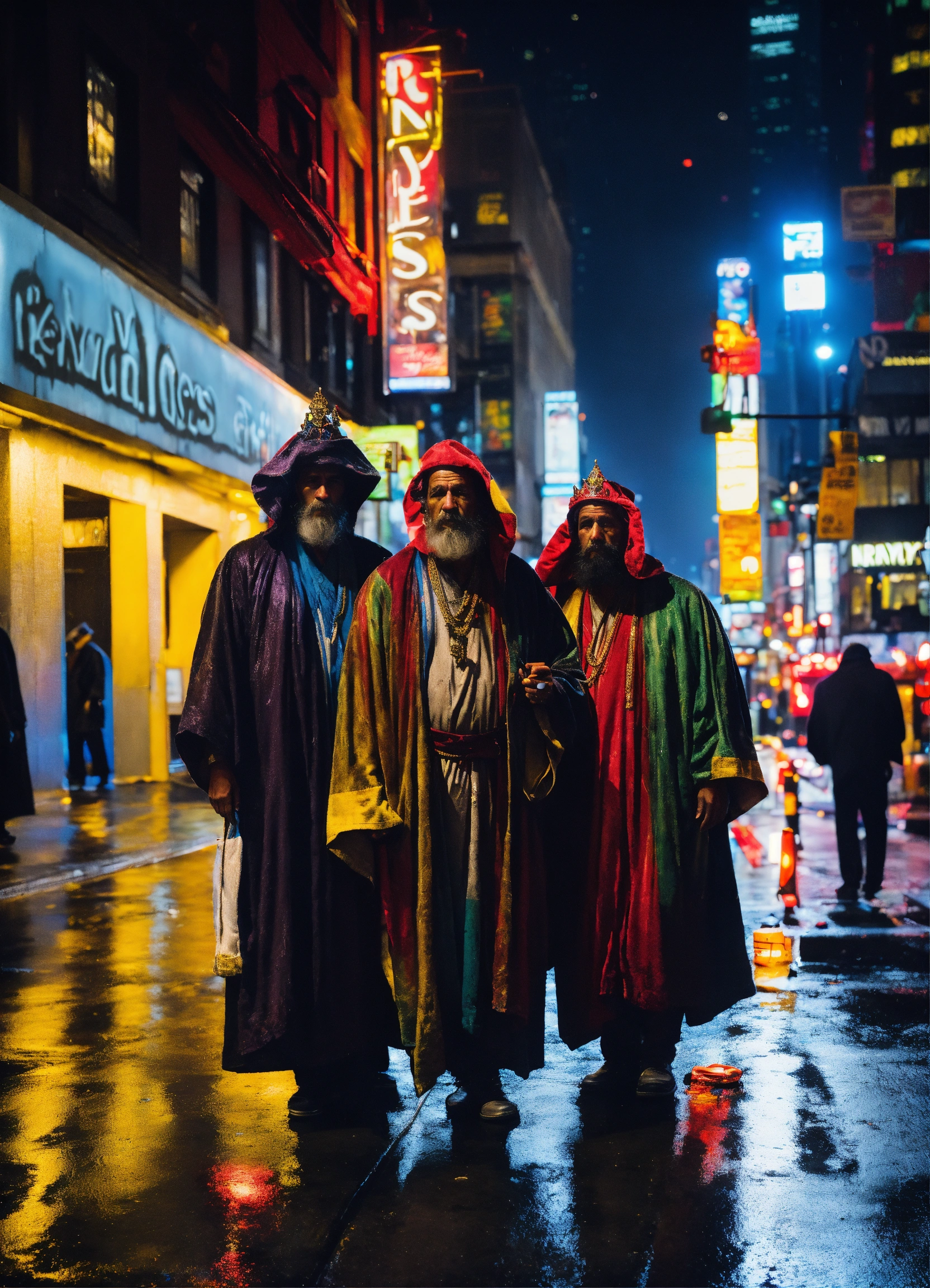 Lexica - Three homeless wearing like reyes magos ,dirty robes, king ...