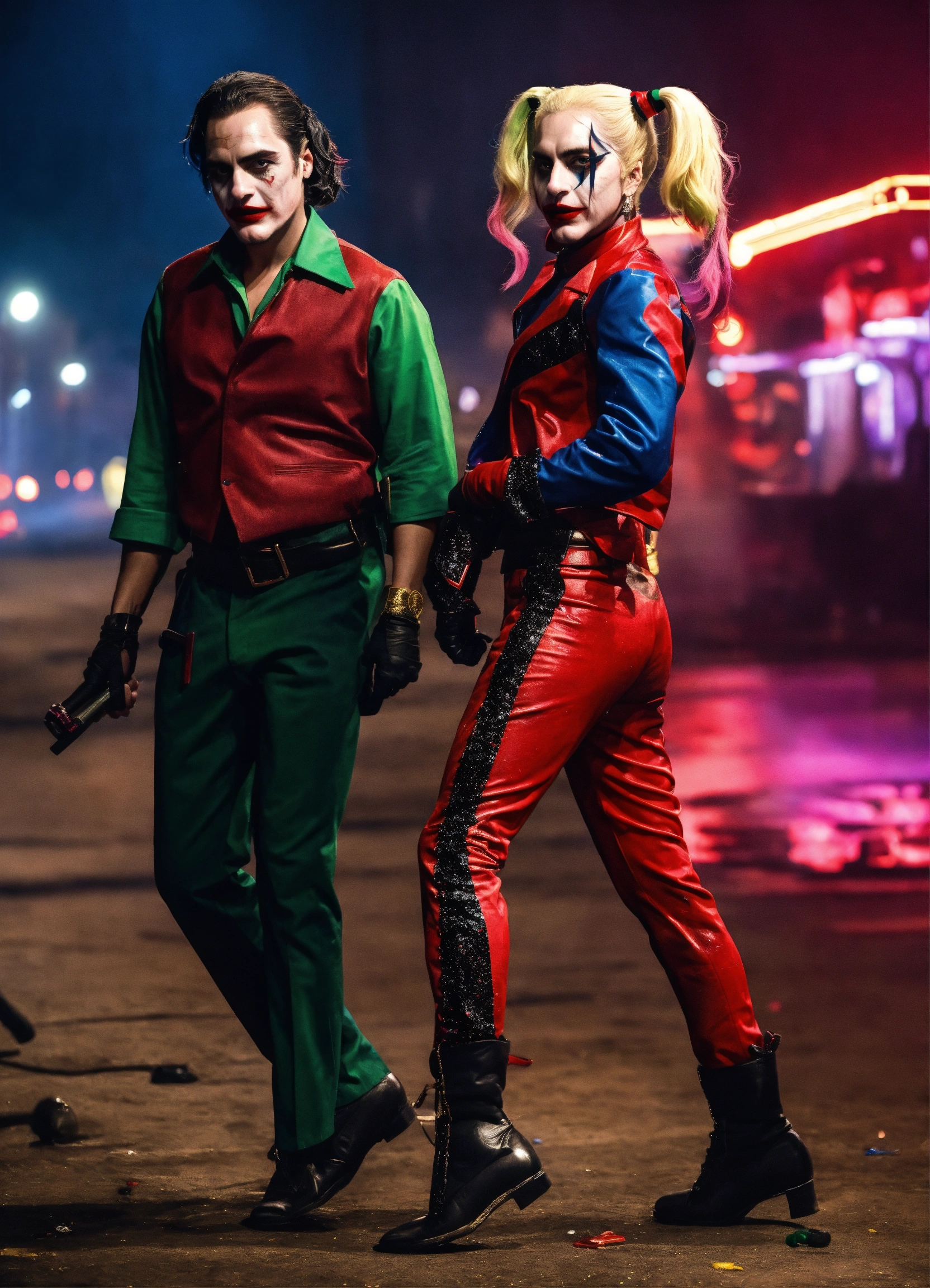 Lexica - Lady Gaga as Harley Quinn fight with joaquin phoenix as joker