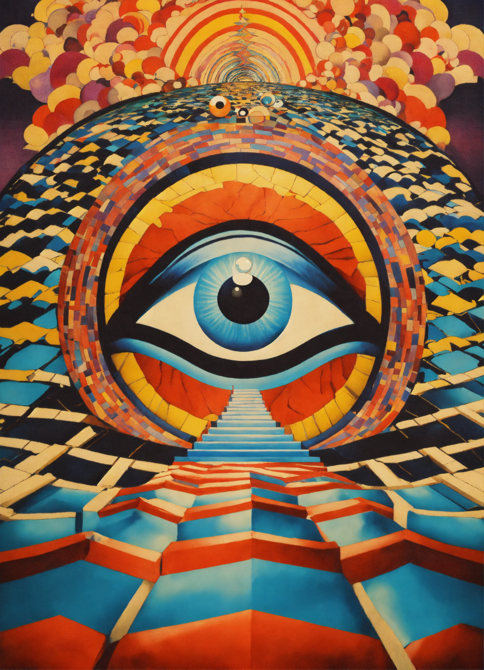Lexica - Japanese vintage poster, eye ball dimension merging with ...