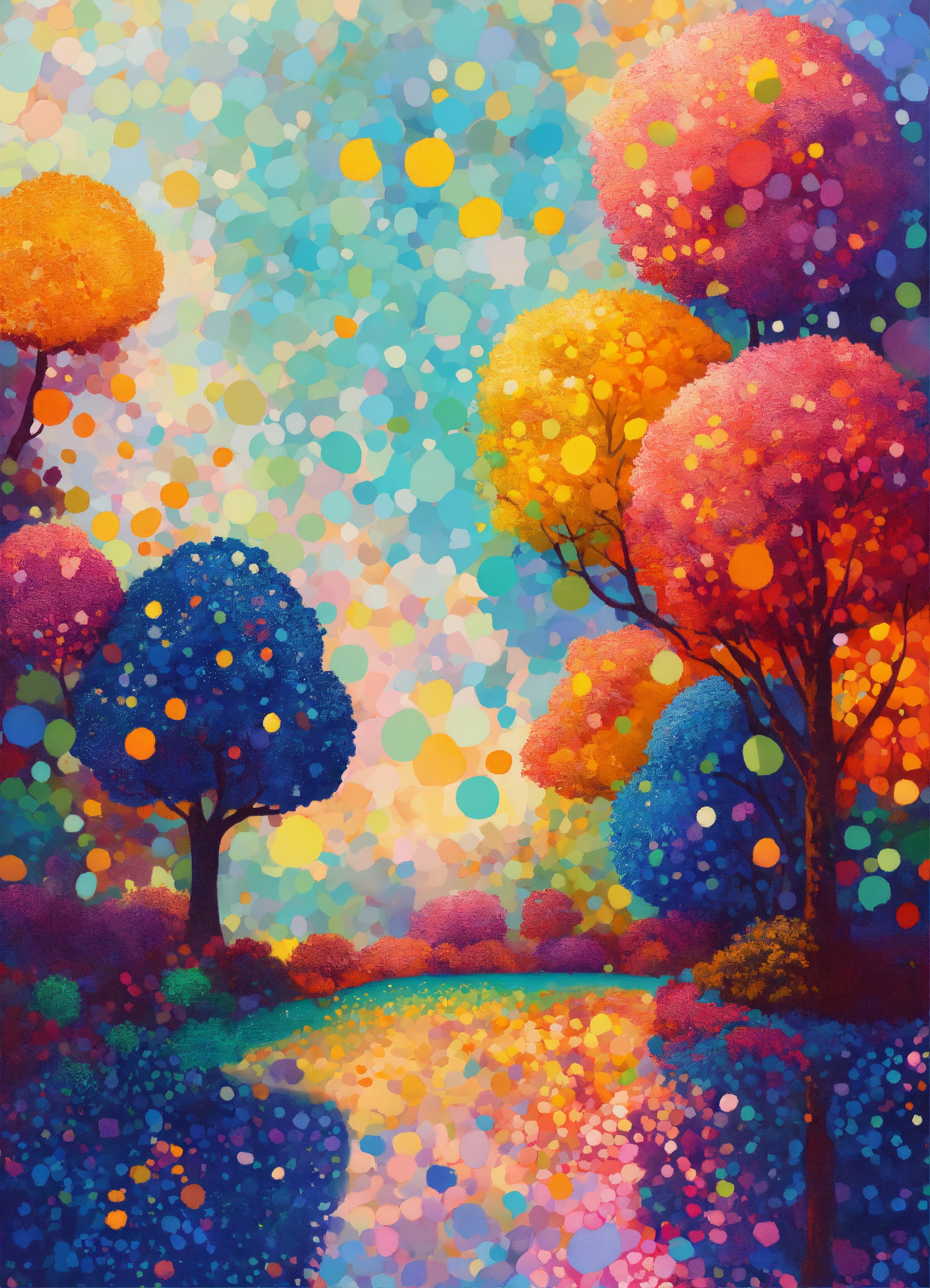 Lexica - An illustration painting with bright colors of pointillism on ...