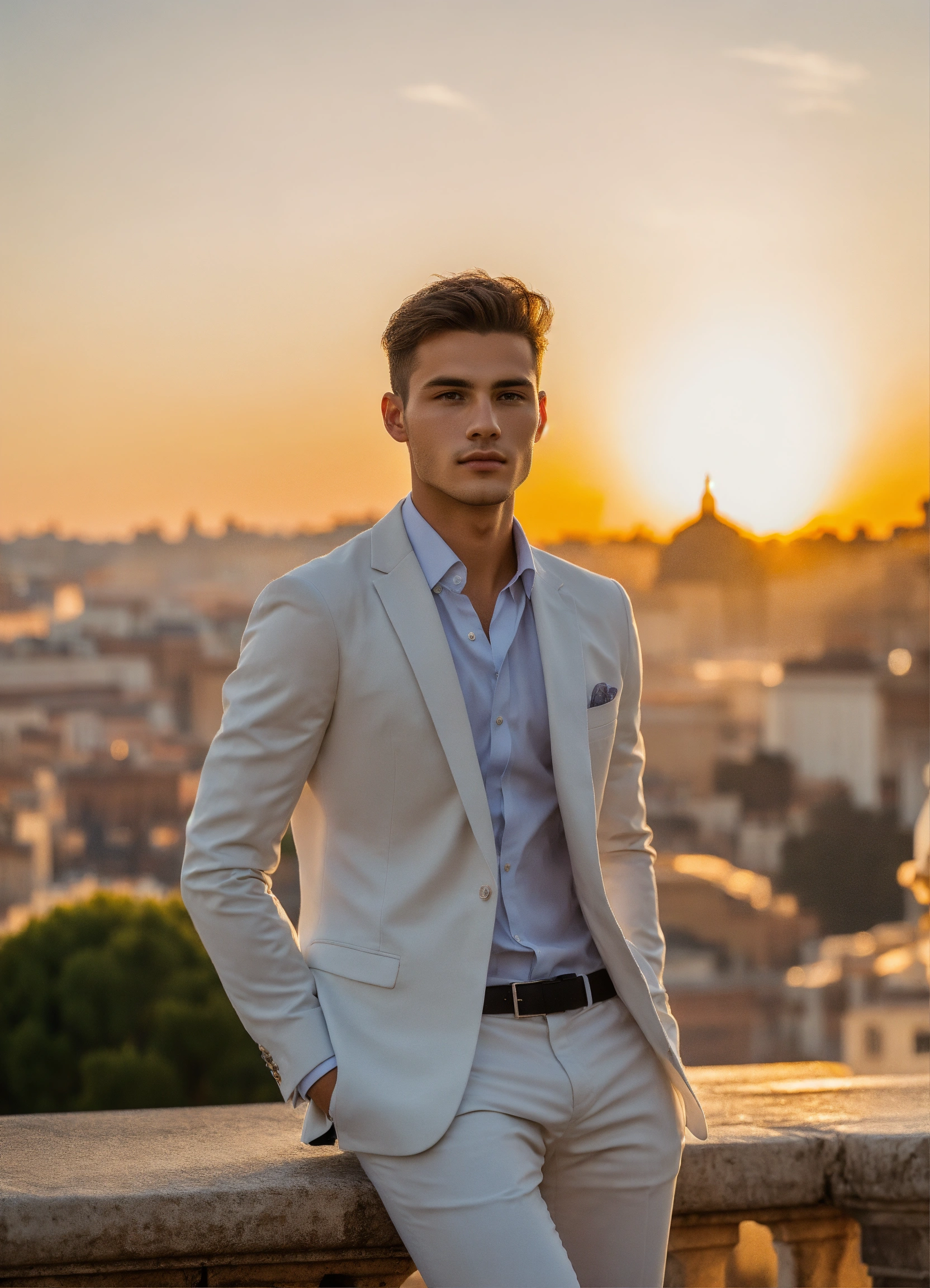 Lexica - Photo of one young male model in whiteclothes looking to the ...