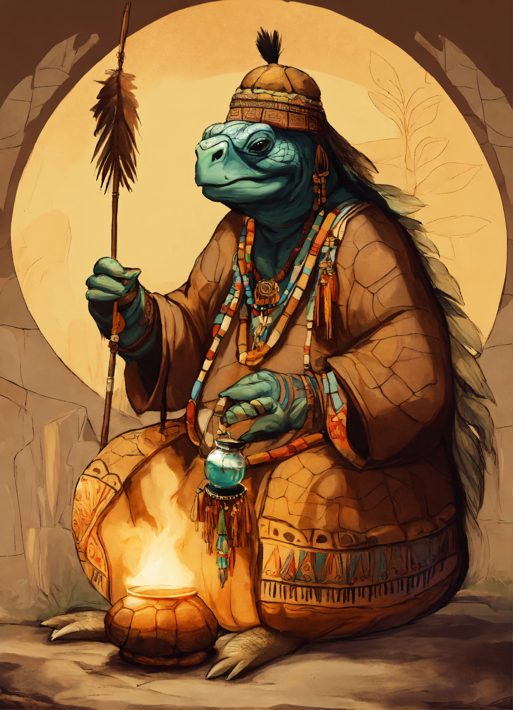 Lexica - An old tortoise shaman, animal, making a potion, beautiful ...
