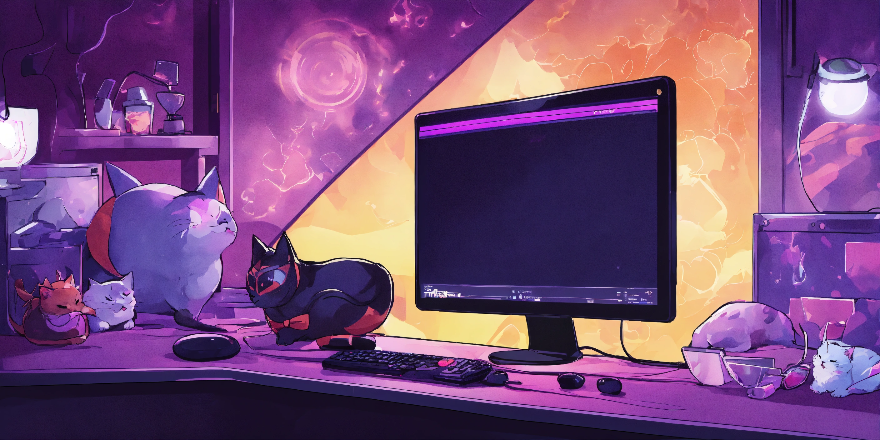 Lexica - Background for streams gamers banner with a computer, a cat ...