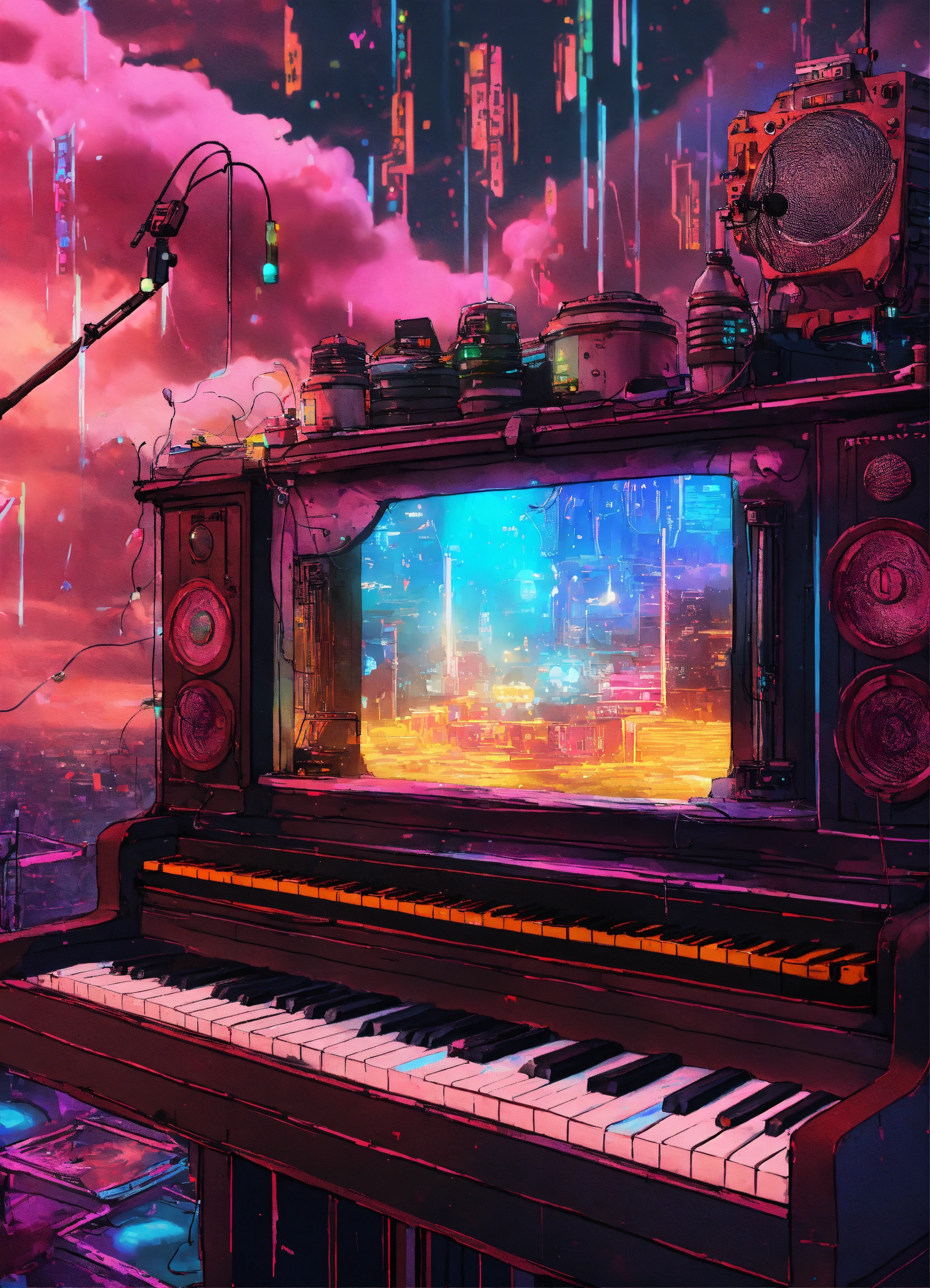 Lexica - A old fashion microphone infused into a floating cyberpunk ...