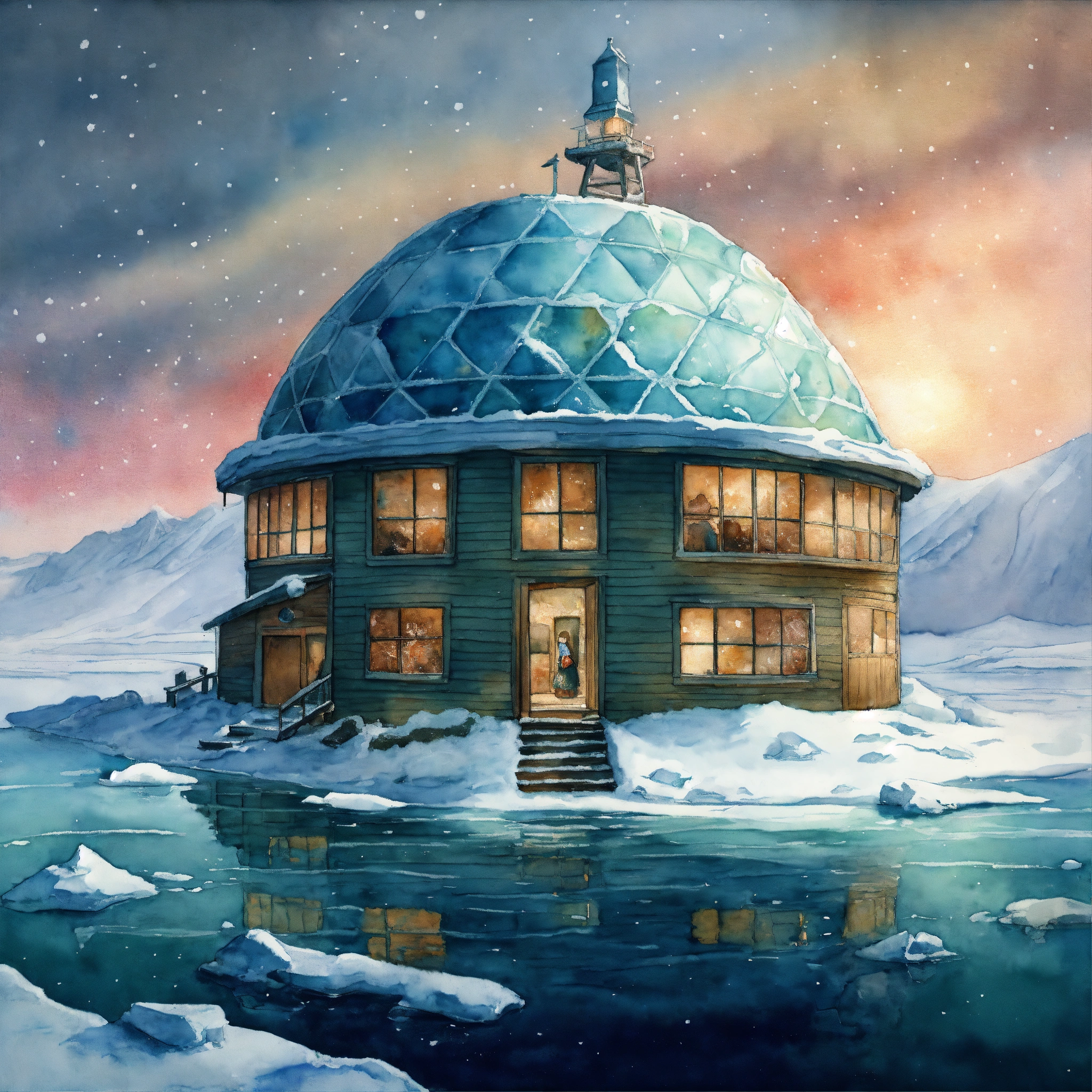 Lexica - A watercolor painting depicting an intricately detailed igloo ...