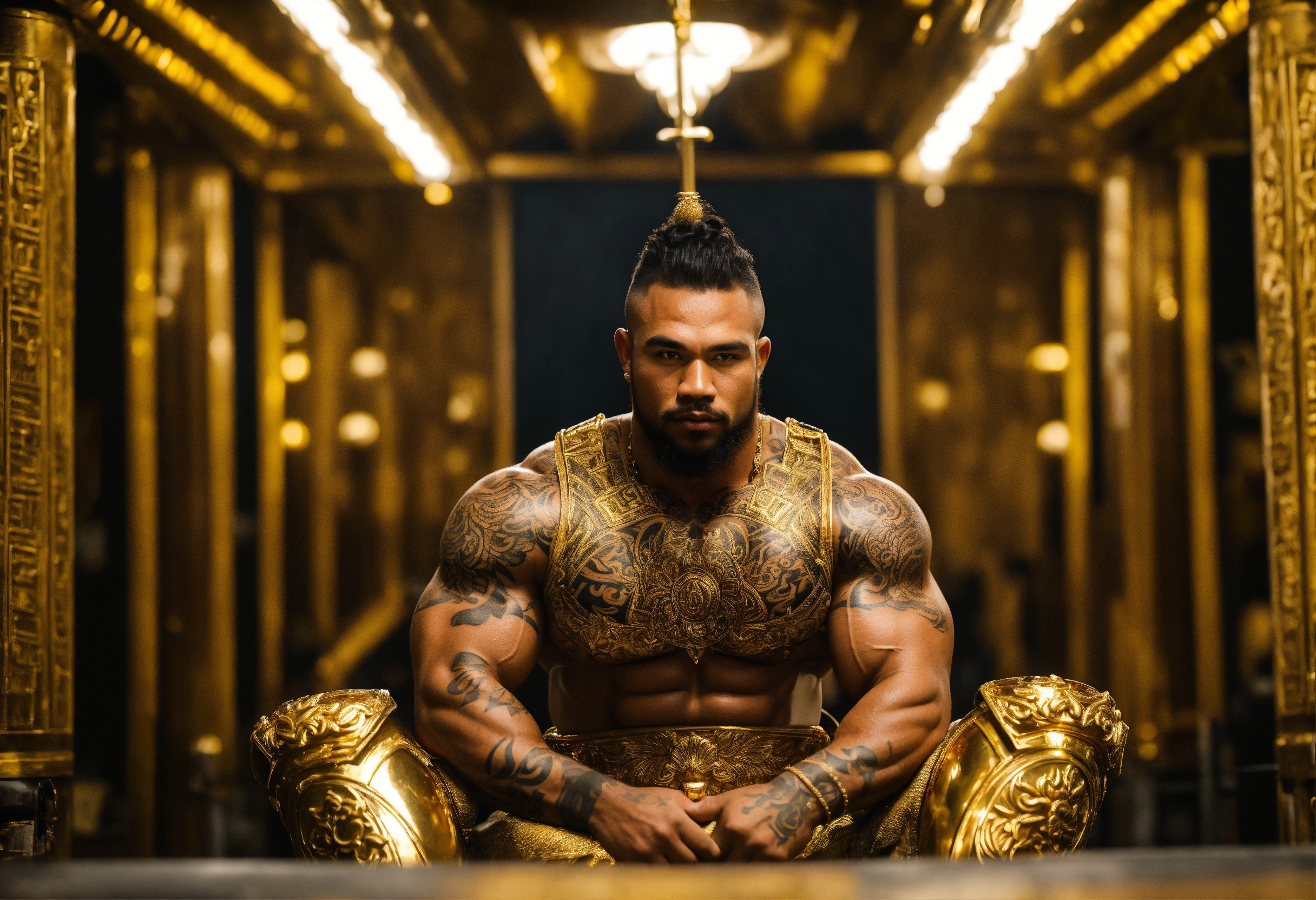 Lexica - A full shot of a handsome bodybuilder Samoan warrior dressed ...
