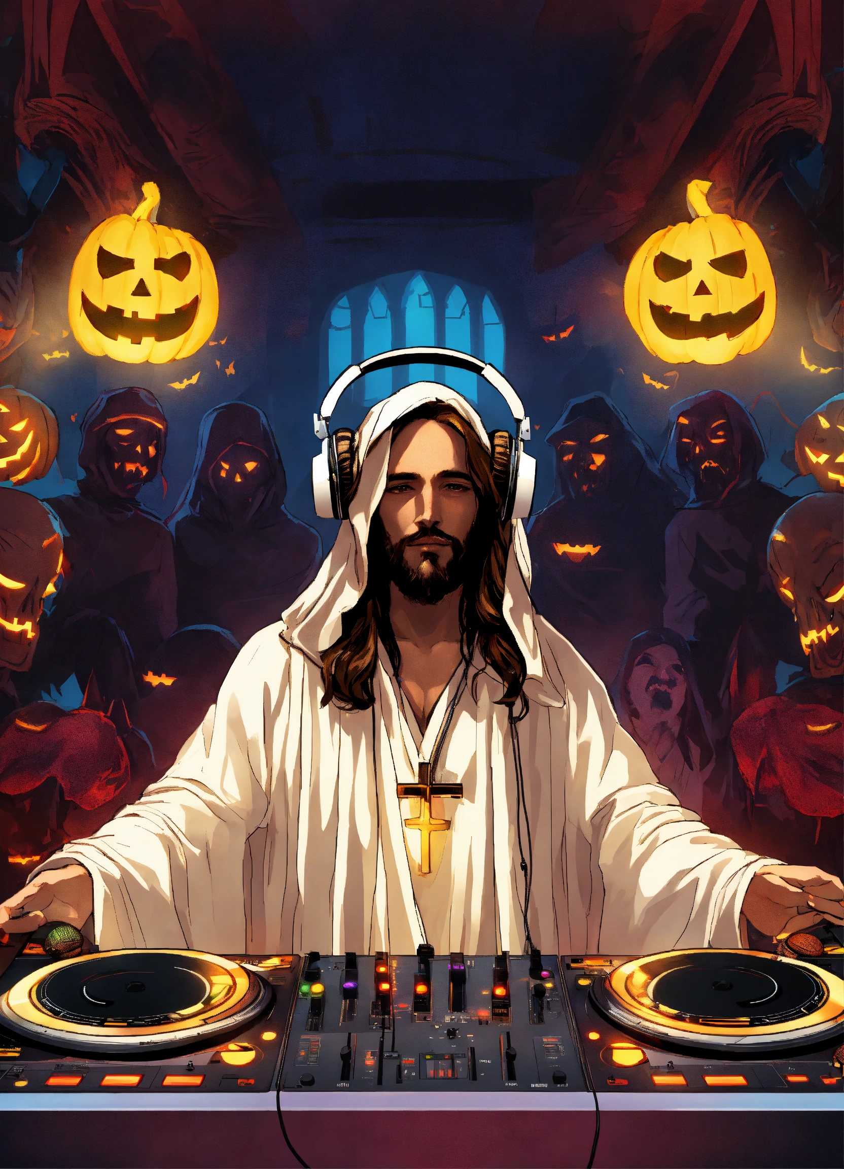 Lexica - Jesus christ with white robe celebrating Halloween insert ...