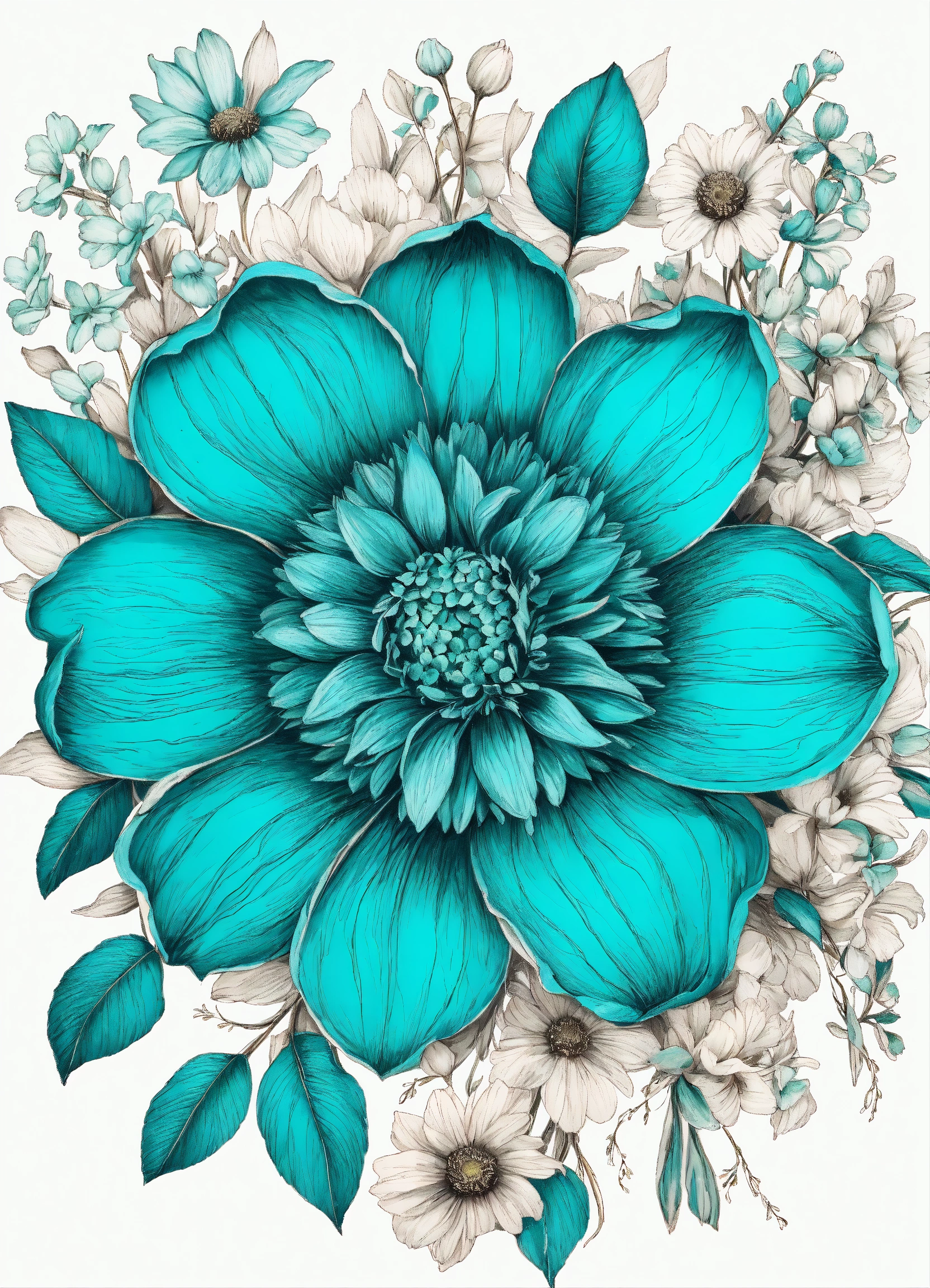 Lexica - Large beautiful turquoise flower, hyperrealistic, facing front ...