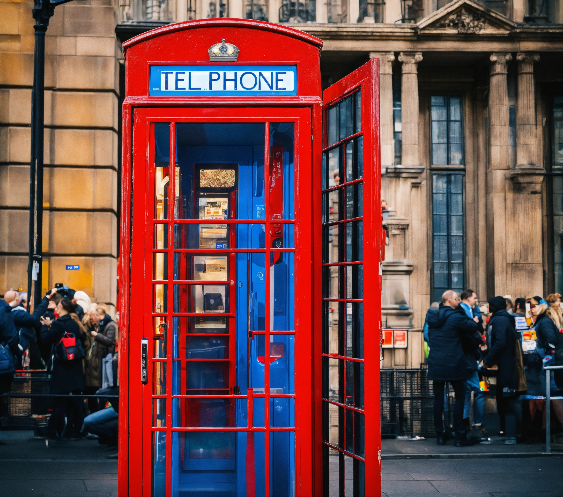 Lexica - A British telephone booth with the letters "iPhone" on it.