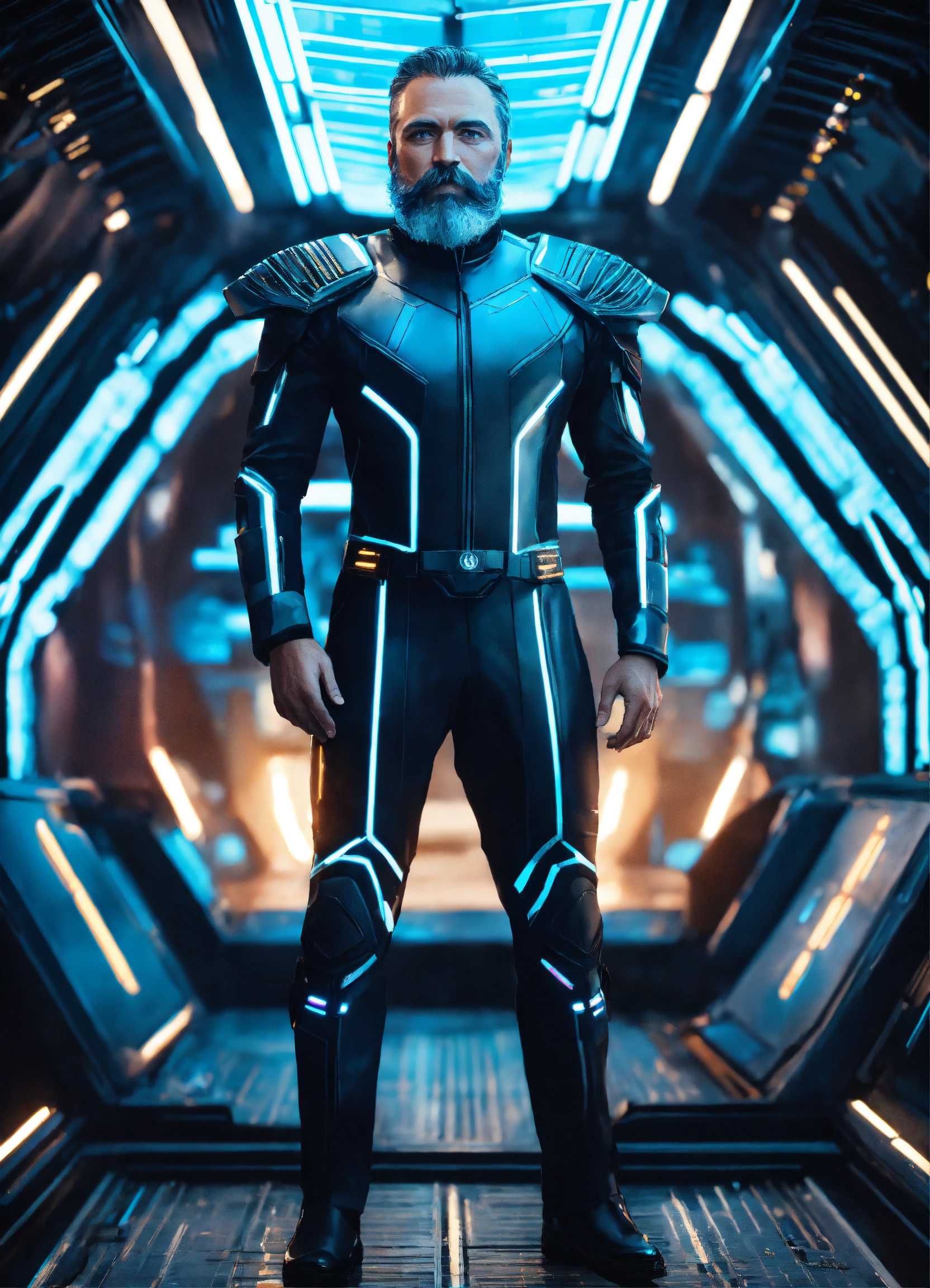 Lexica - 50 year old masculine star commander with trim beard is ...