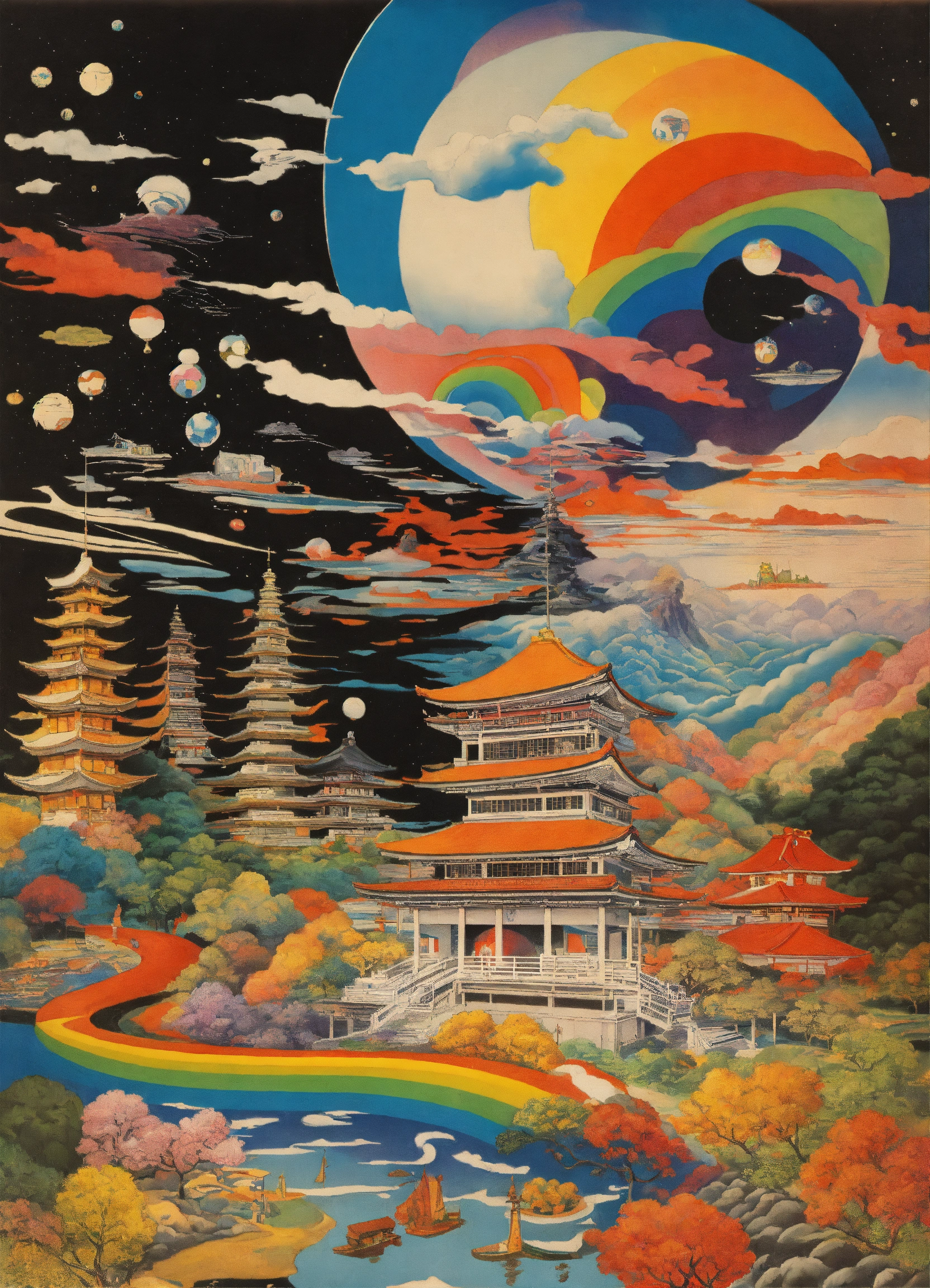 Lexica - Japanese vintage poster, trippy visions, imaginary realm fused ...
