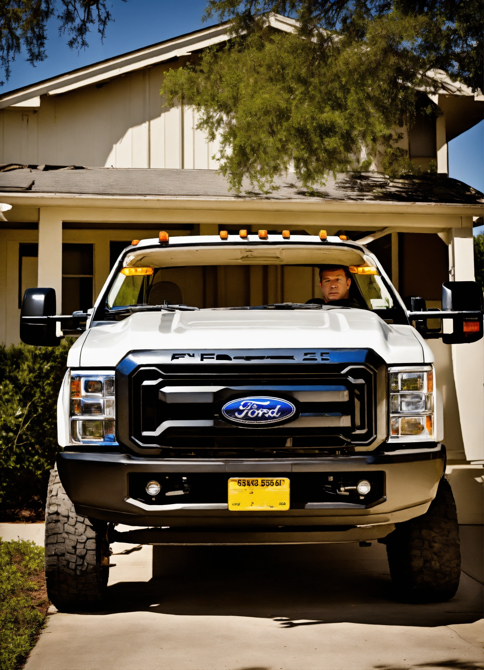 Lexica - A white man driving a ford f350 doing junk removal from ...
