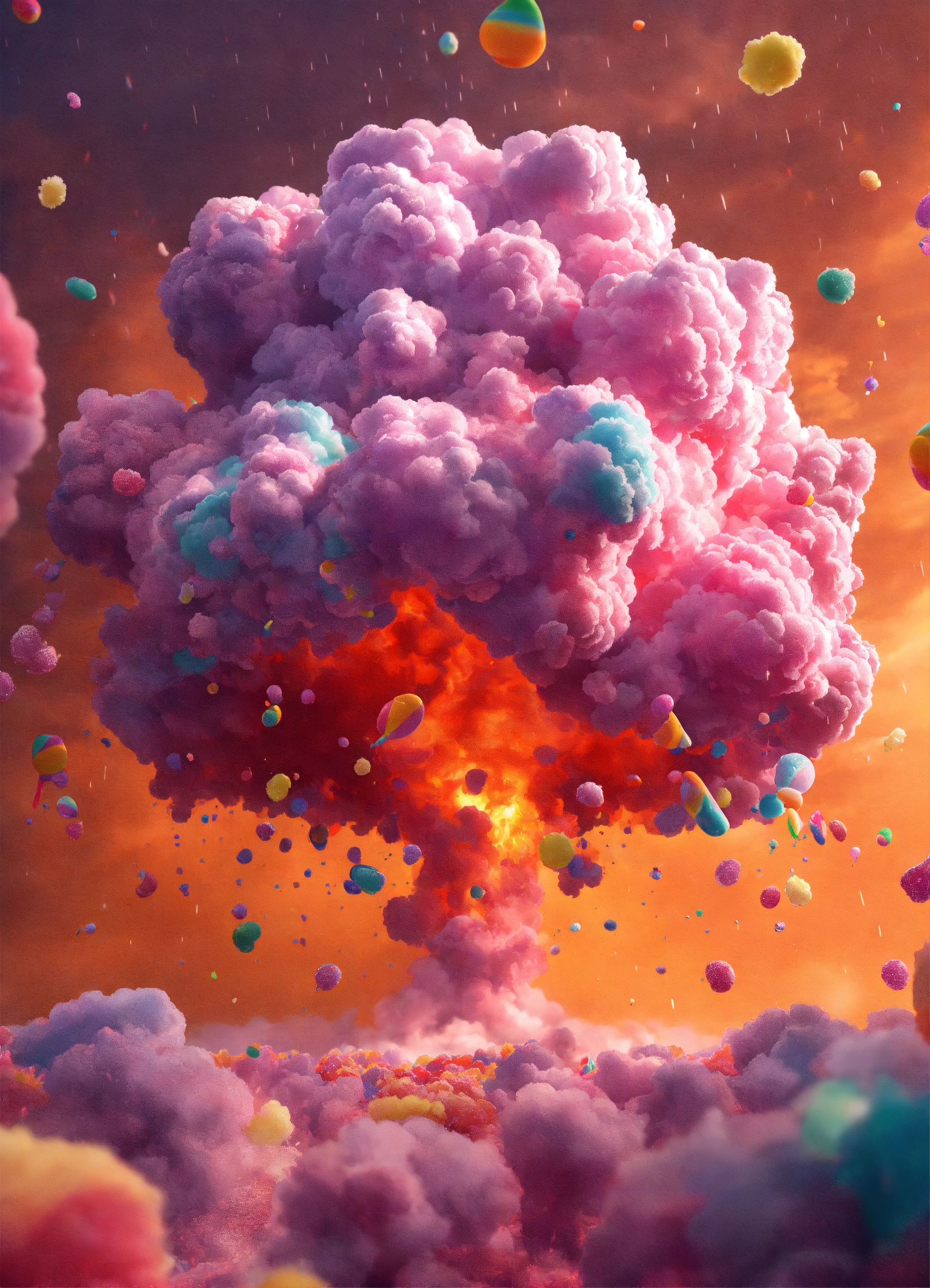 Lexica - A nuclear explosion , made out of cotton colors candy clouds ...