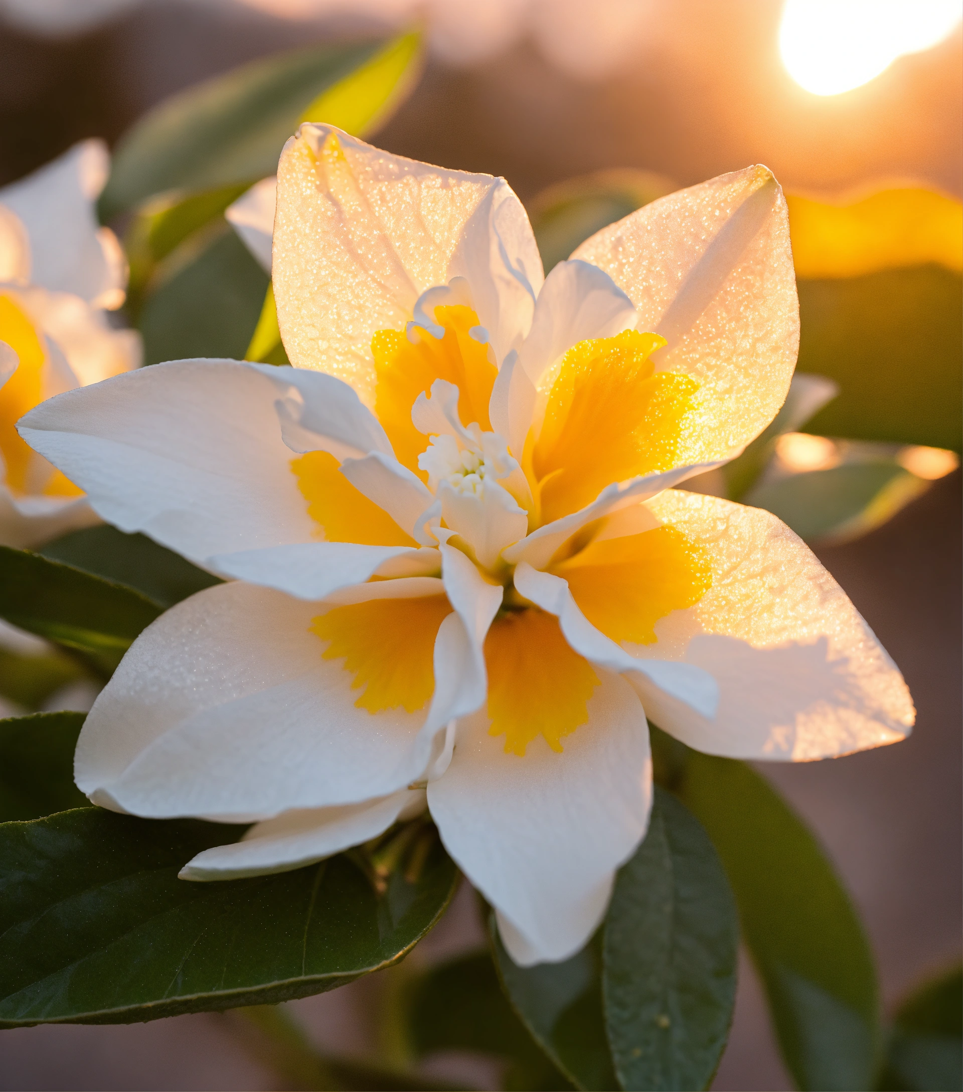 Lexica - White neroli flower detail, sunset