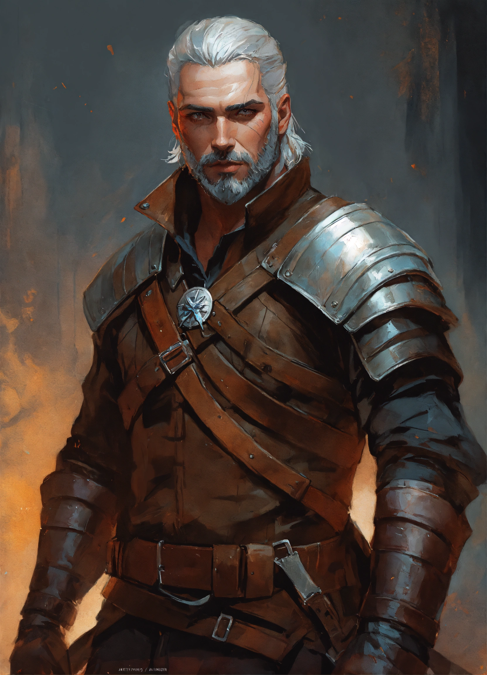 Lexica - Male witcher wearing leather armor with short hair and beard ...