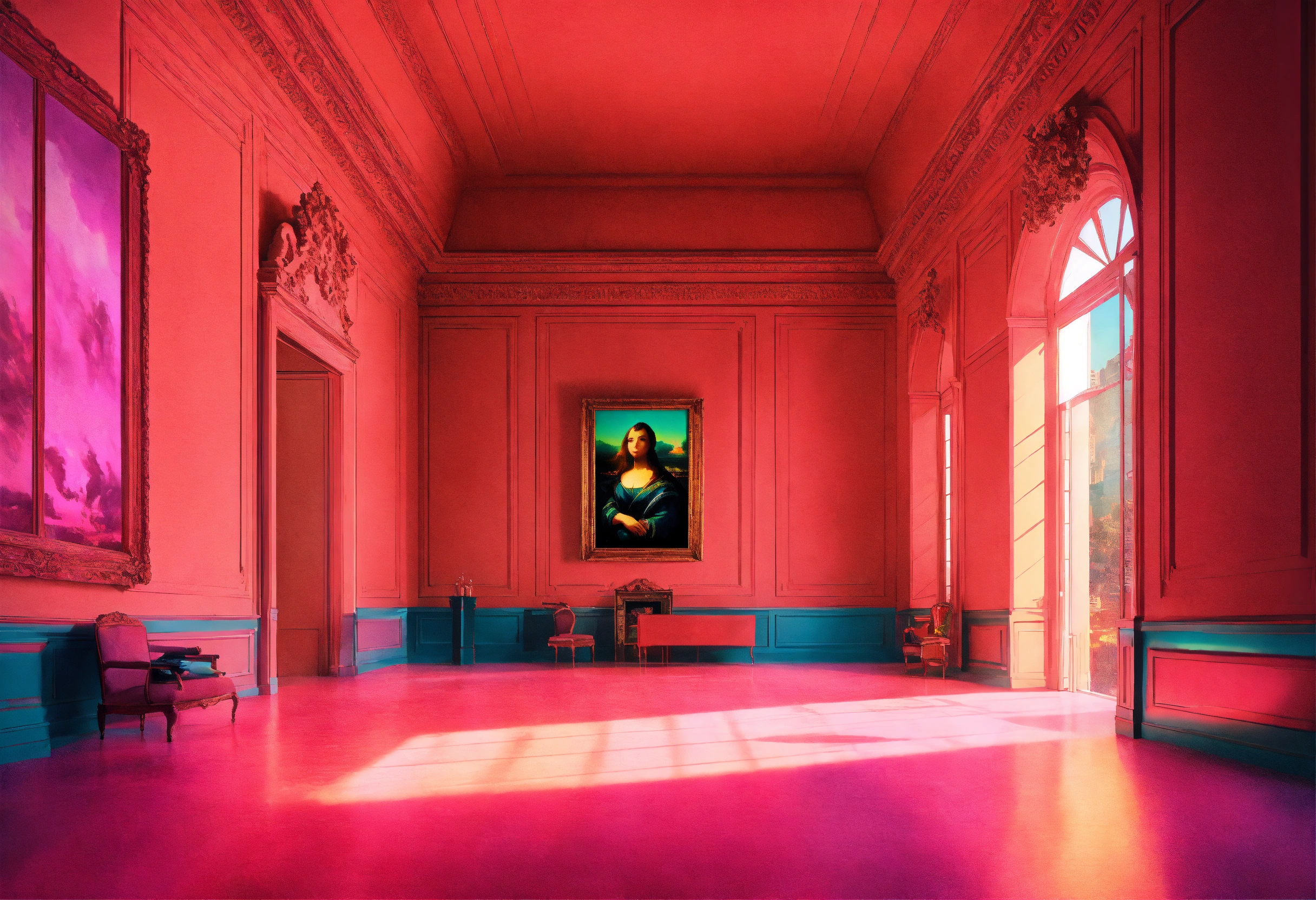 Lexica - Large room at the louvre with massive framed painting on the ...