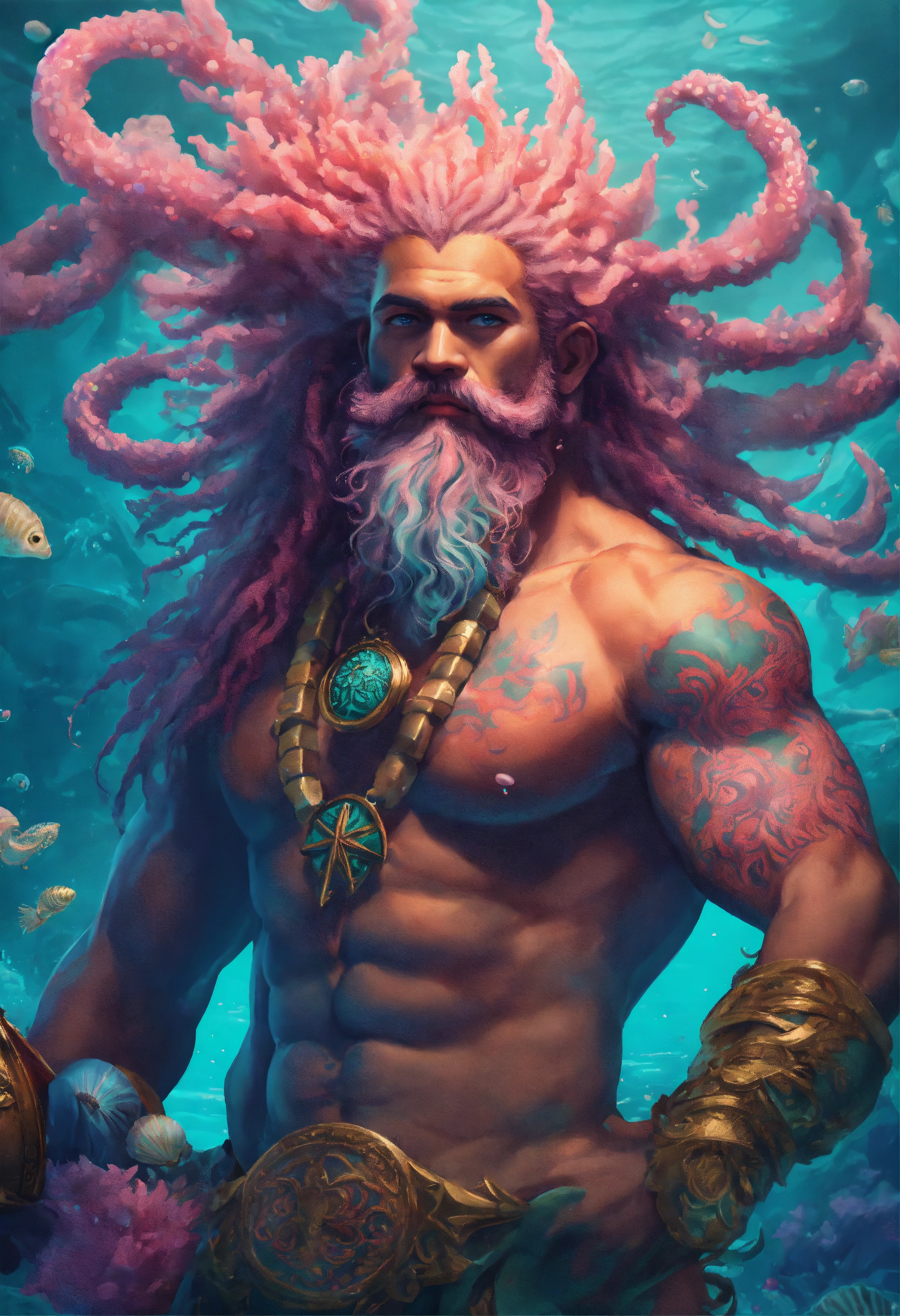 Lexica - A buff muscular Merman with scales across his Blue skin with ...