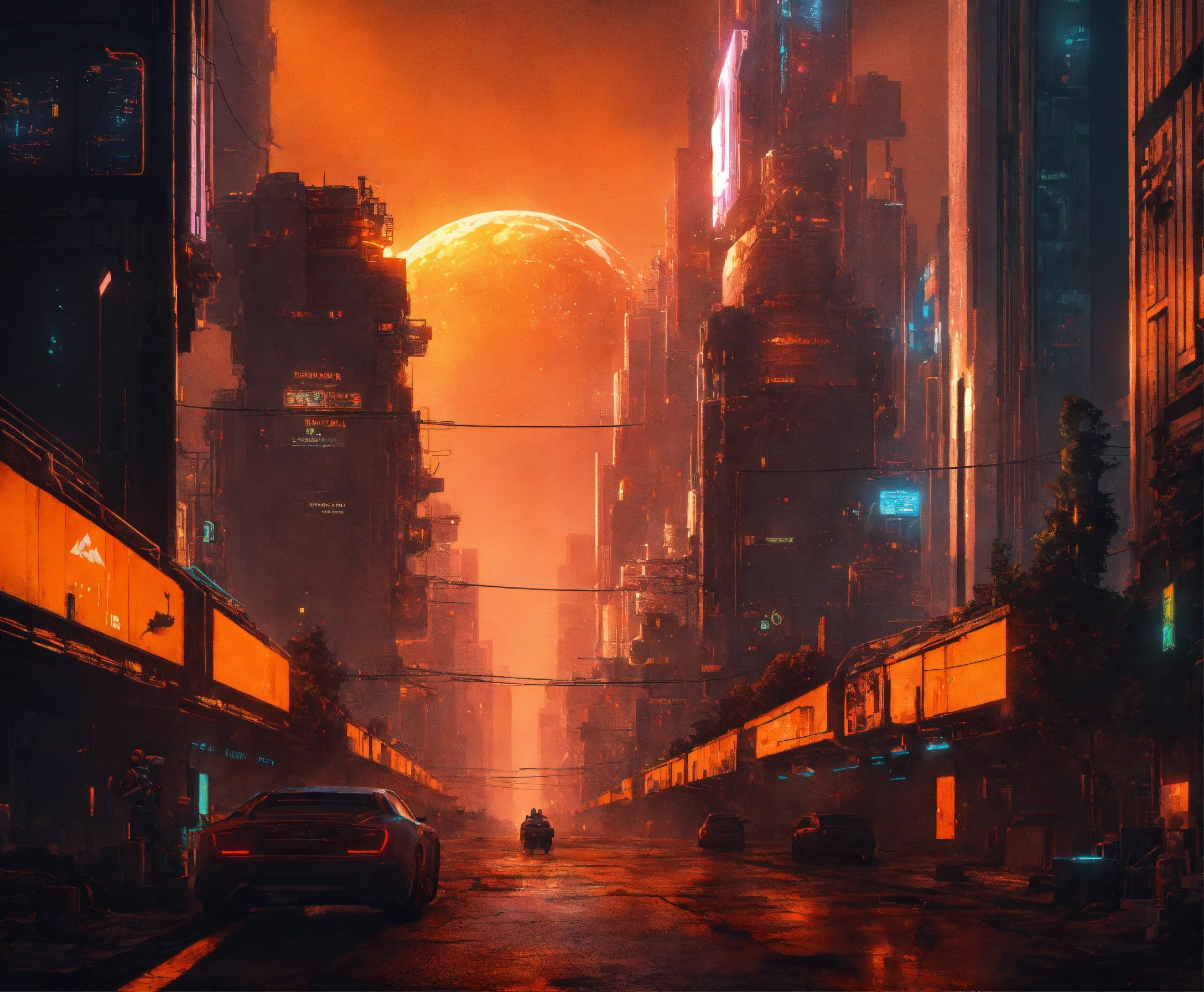 Lexica - A glowing orange, cyberpunk, dystopian sci-fi drama, featuring ...