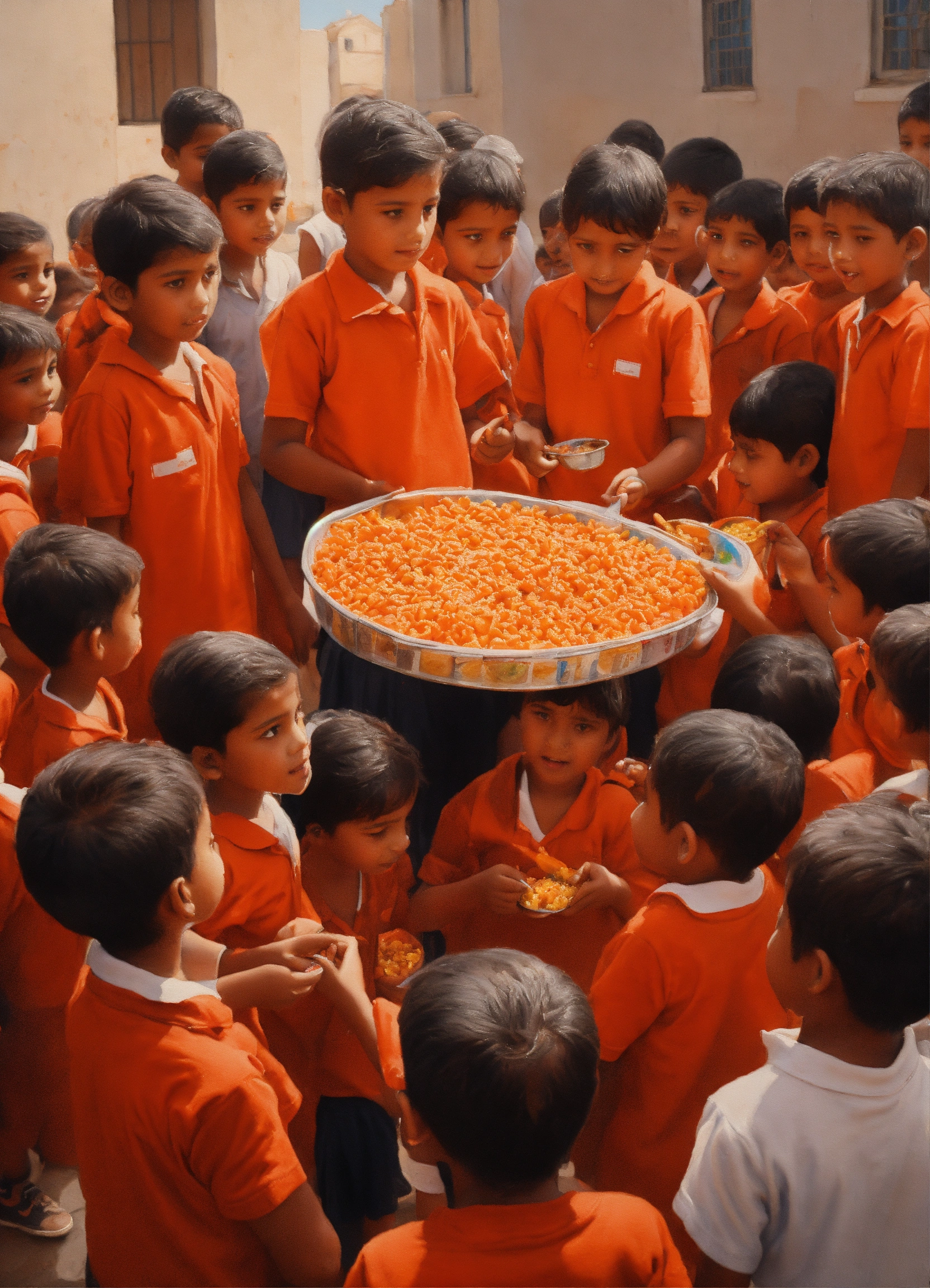 Lexica - A painting with a white background showing school children ...