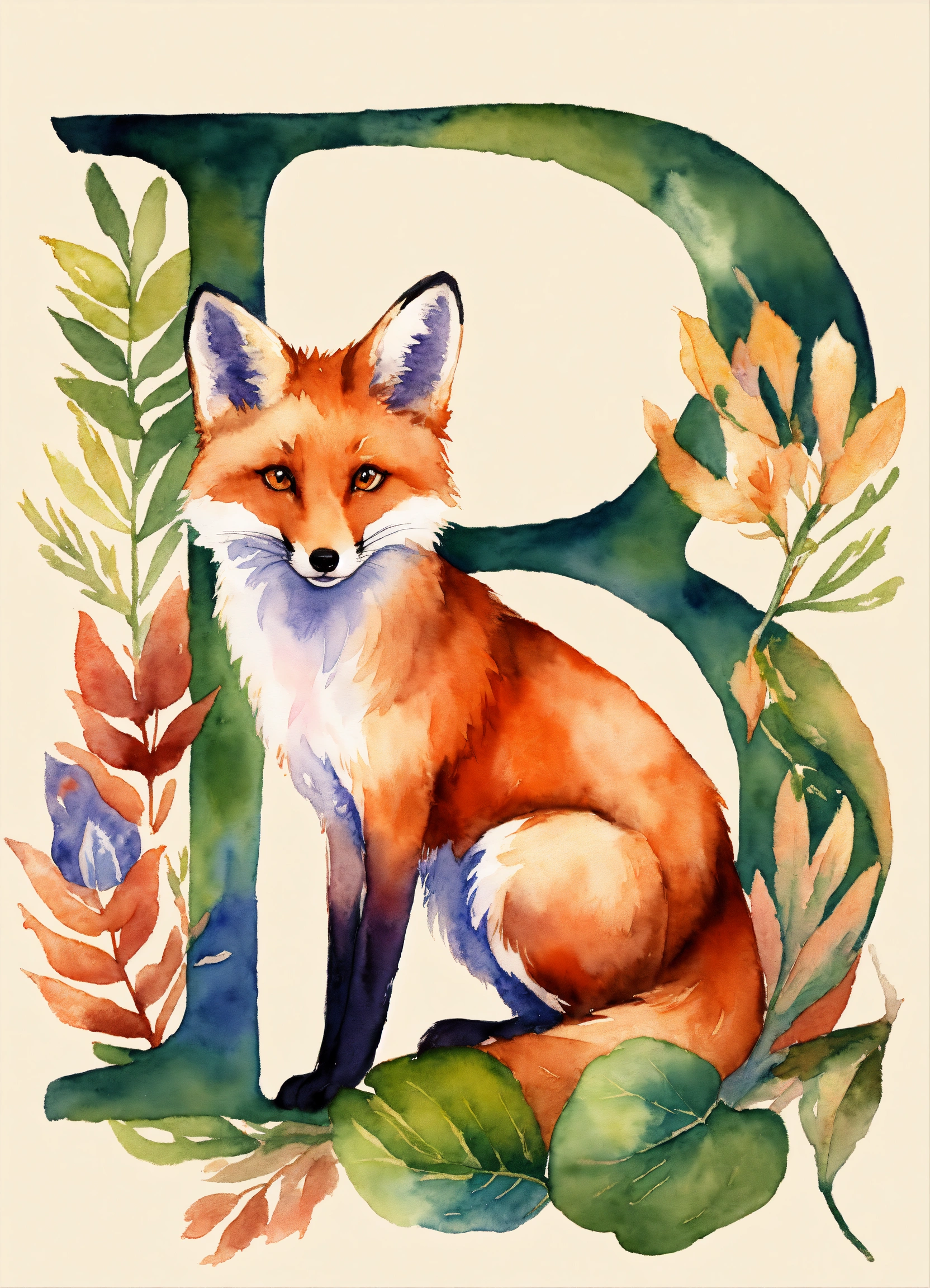 Lexica - Periwinkle fox inside the capital letter B, watercolor style ...