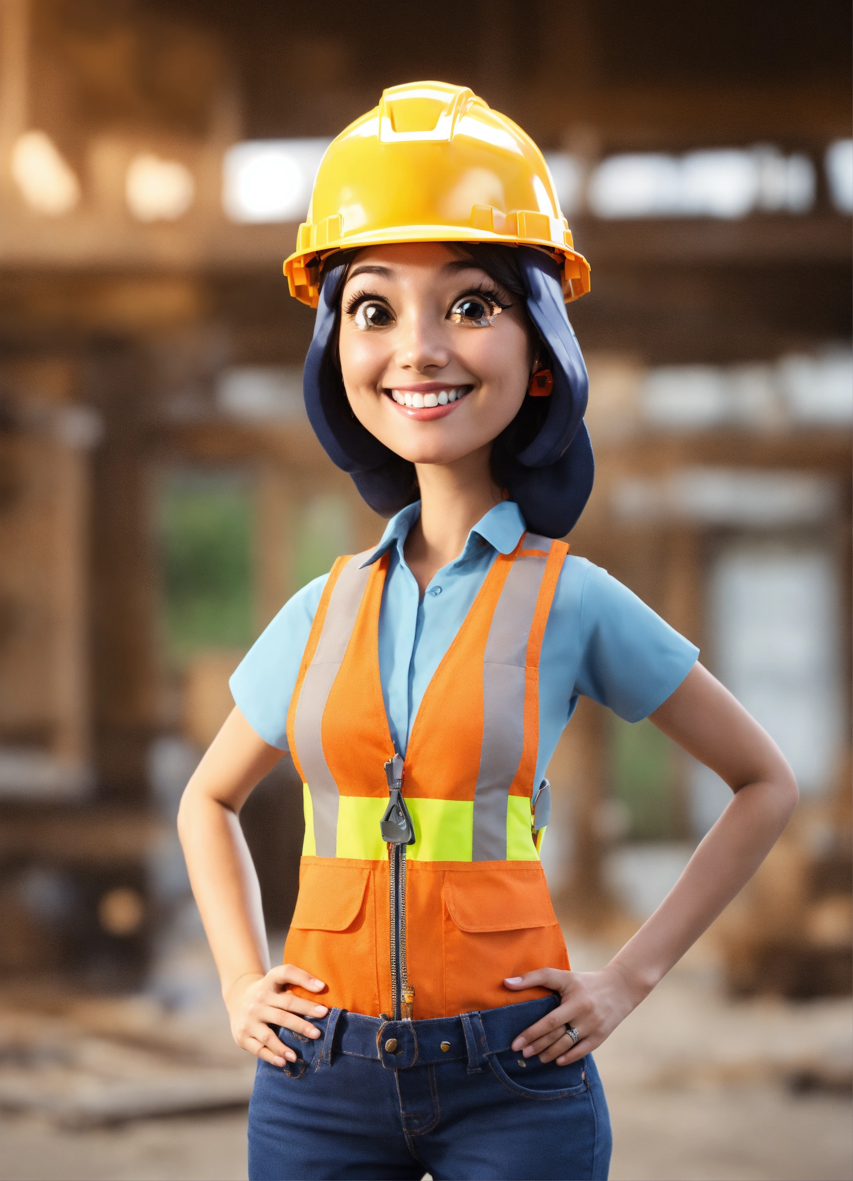 Lexica - Generates a female construction, a very smiling animated ...