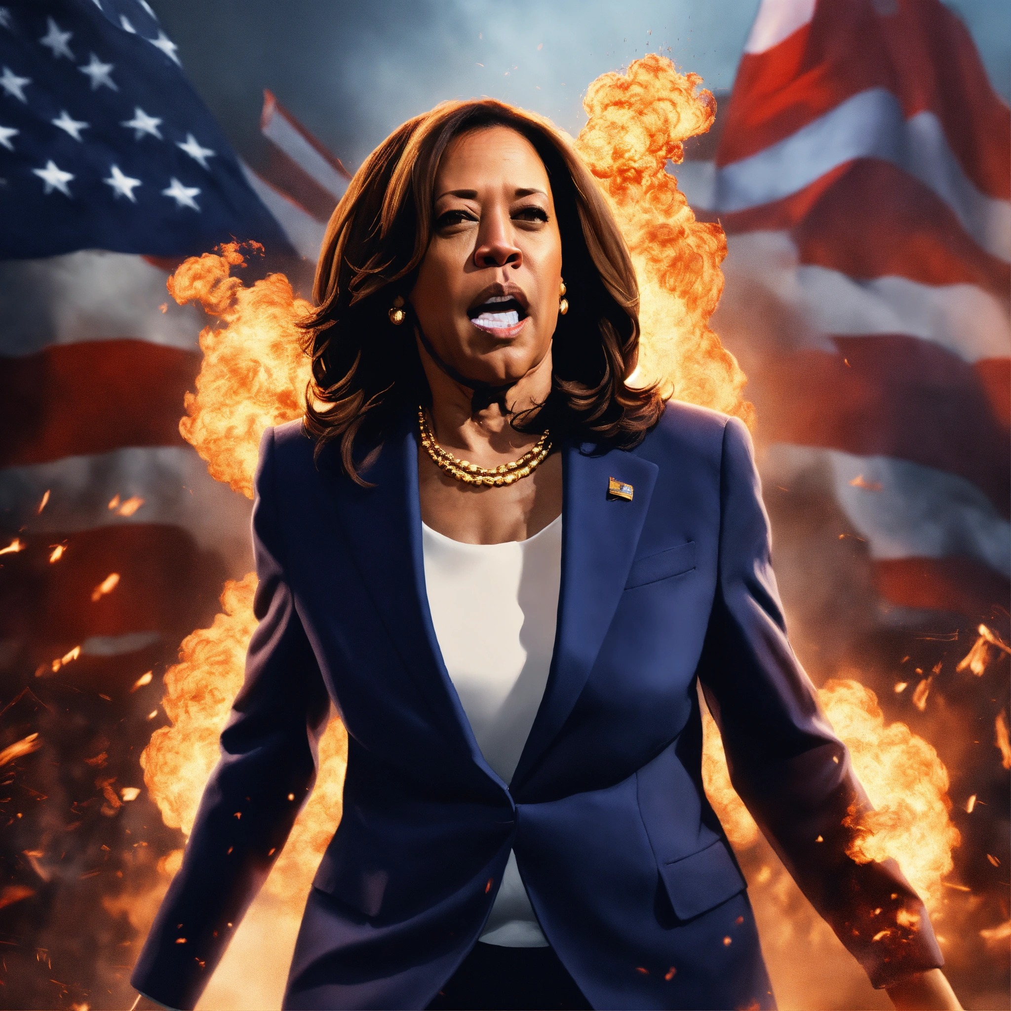 Lexica - A portrait of kamala harris blowing up donald trump ...