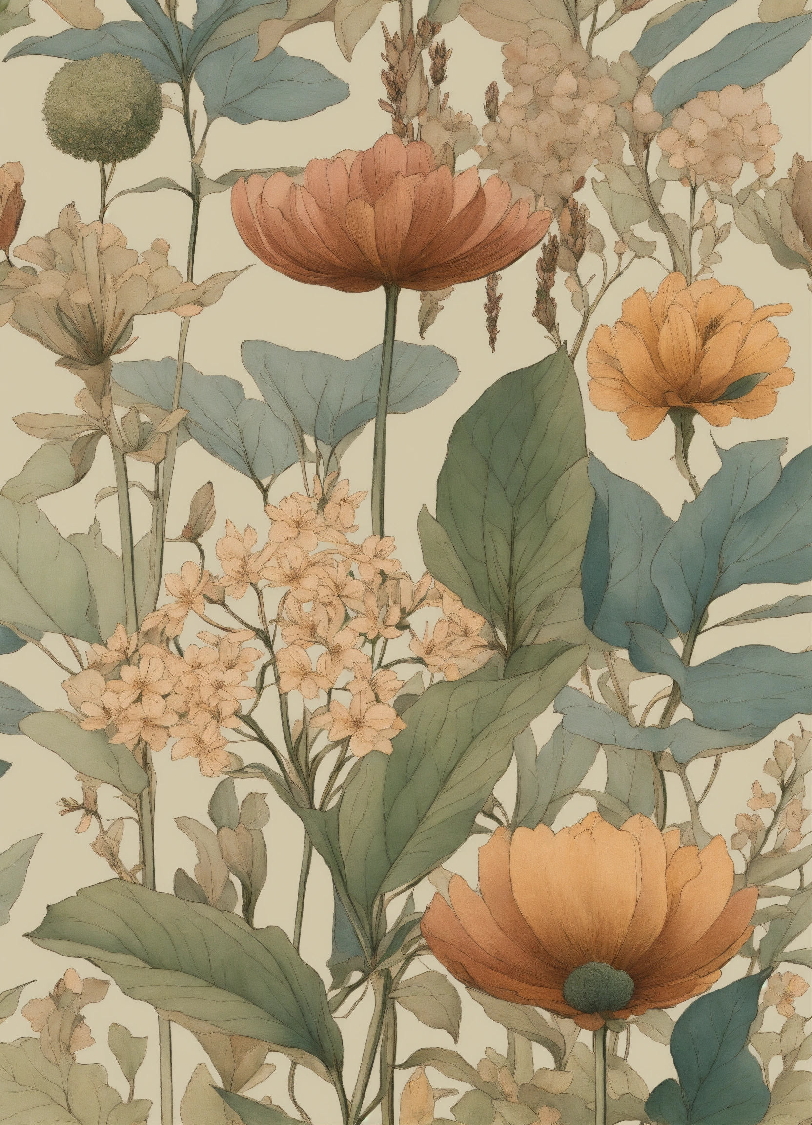 Lexica - Minimalist vintage botanical drawing, serene muted colors ...
