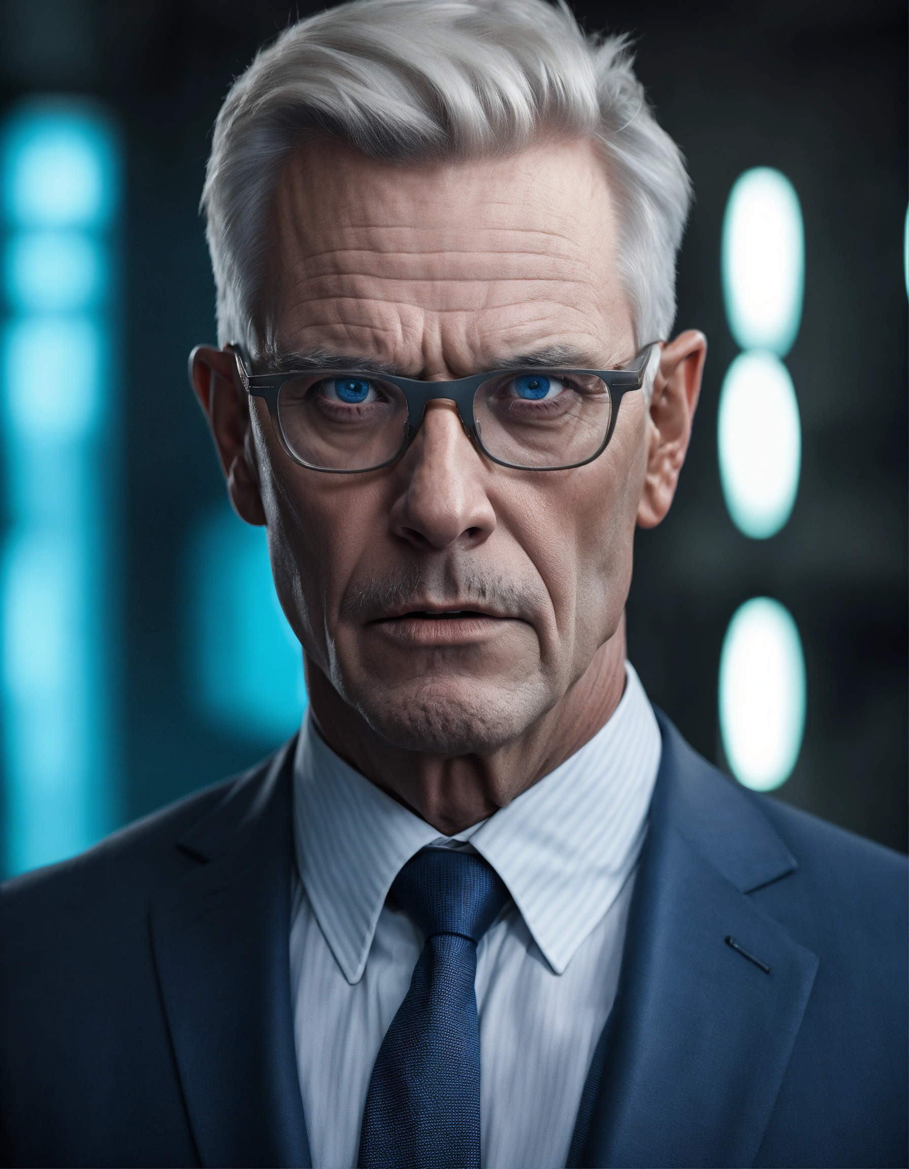 Lexica - A realistic photo of scary 55 years old man with deep blue ...