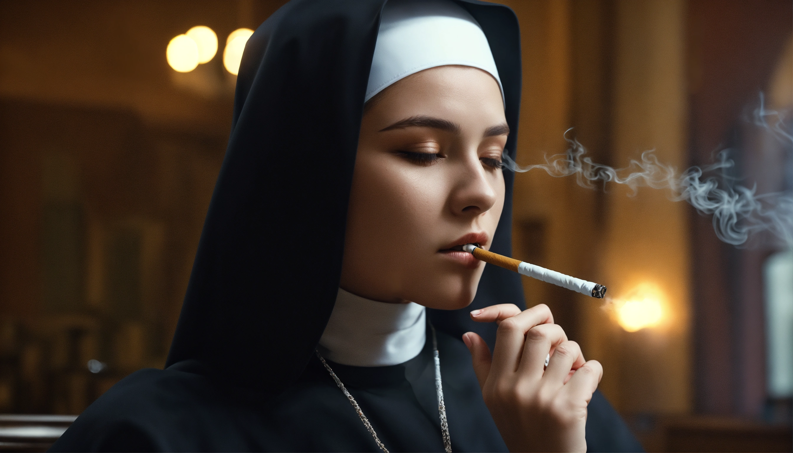 Lexica Young Beautiful Catholic Beautiful Catholic Nun Smoking Cigarette In Mouthpiece And