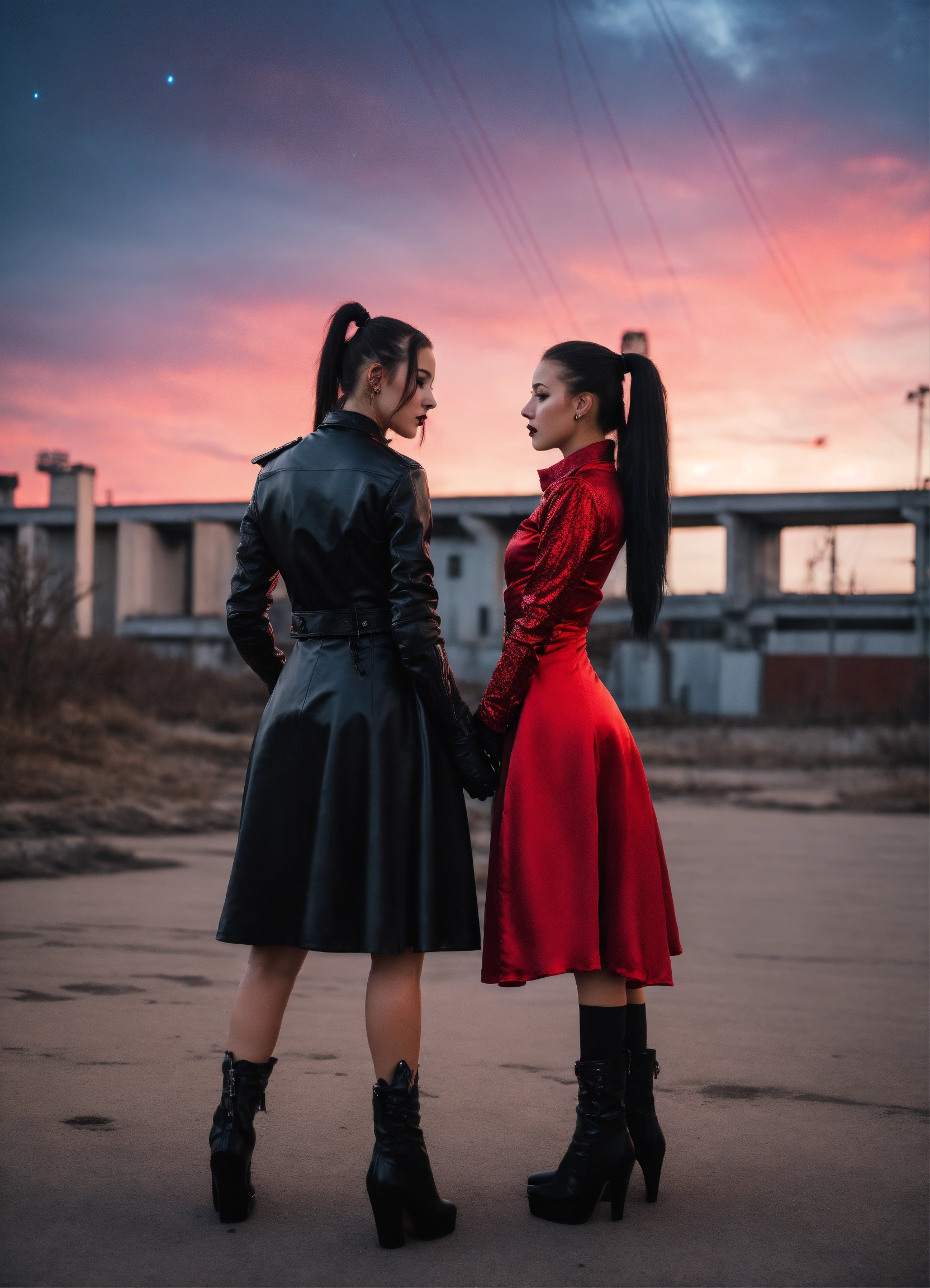 Lexica - A real photo of two 25 year old goth girls with a ponytail ...