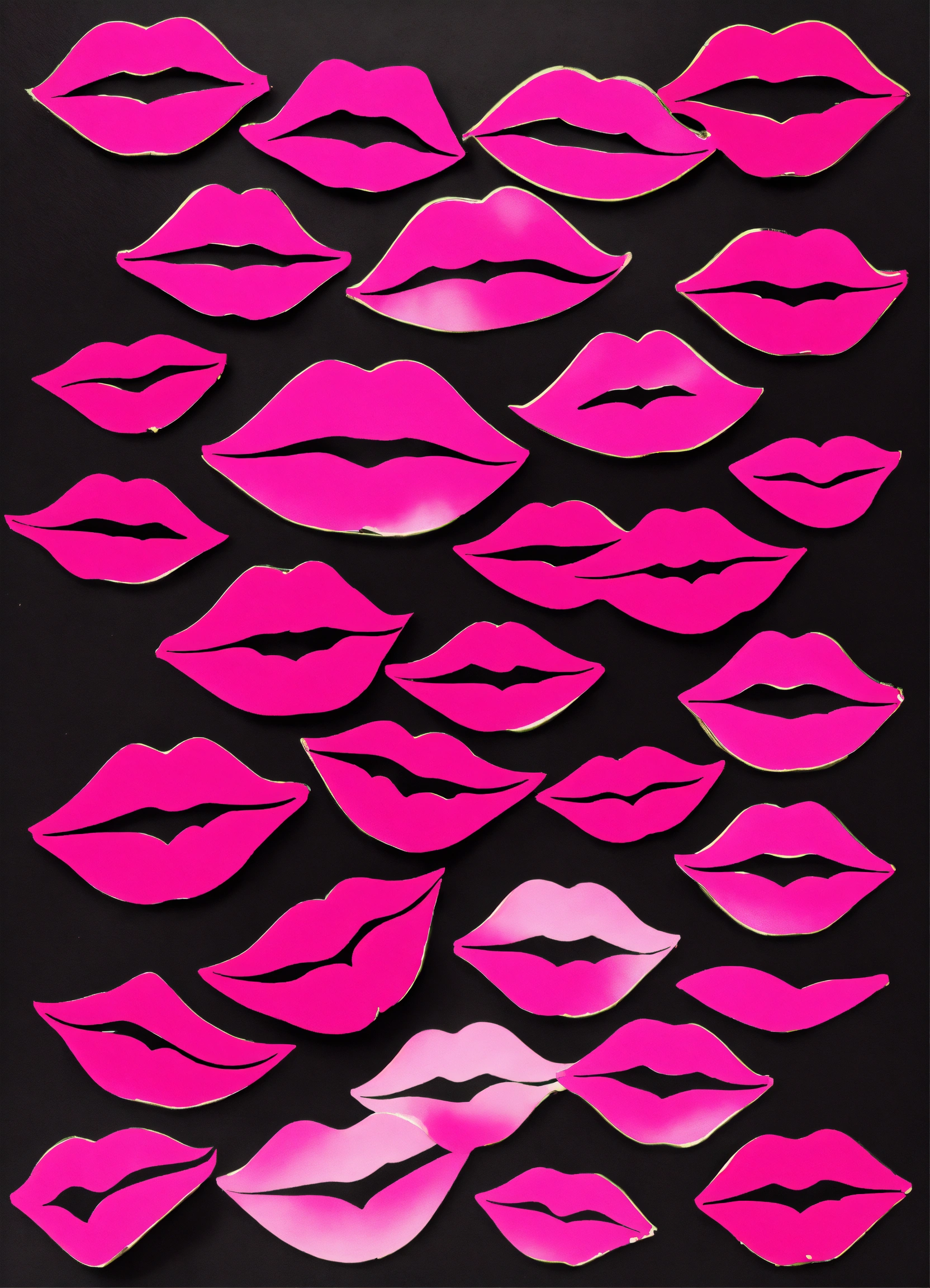 Lexica - Sticker pack of 6, hot pink lips print, black background