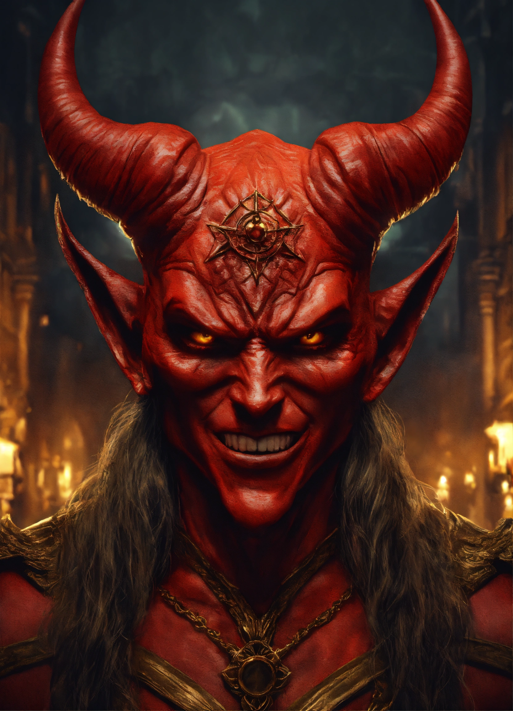 Lexica - Devilish face front on looking symmetrical photo realistic