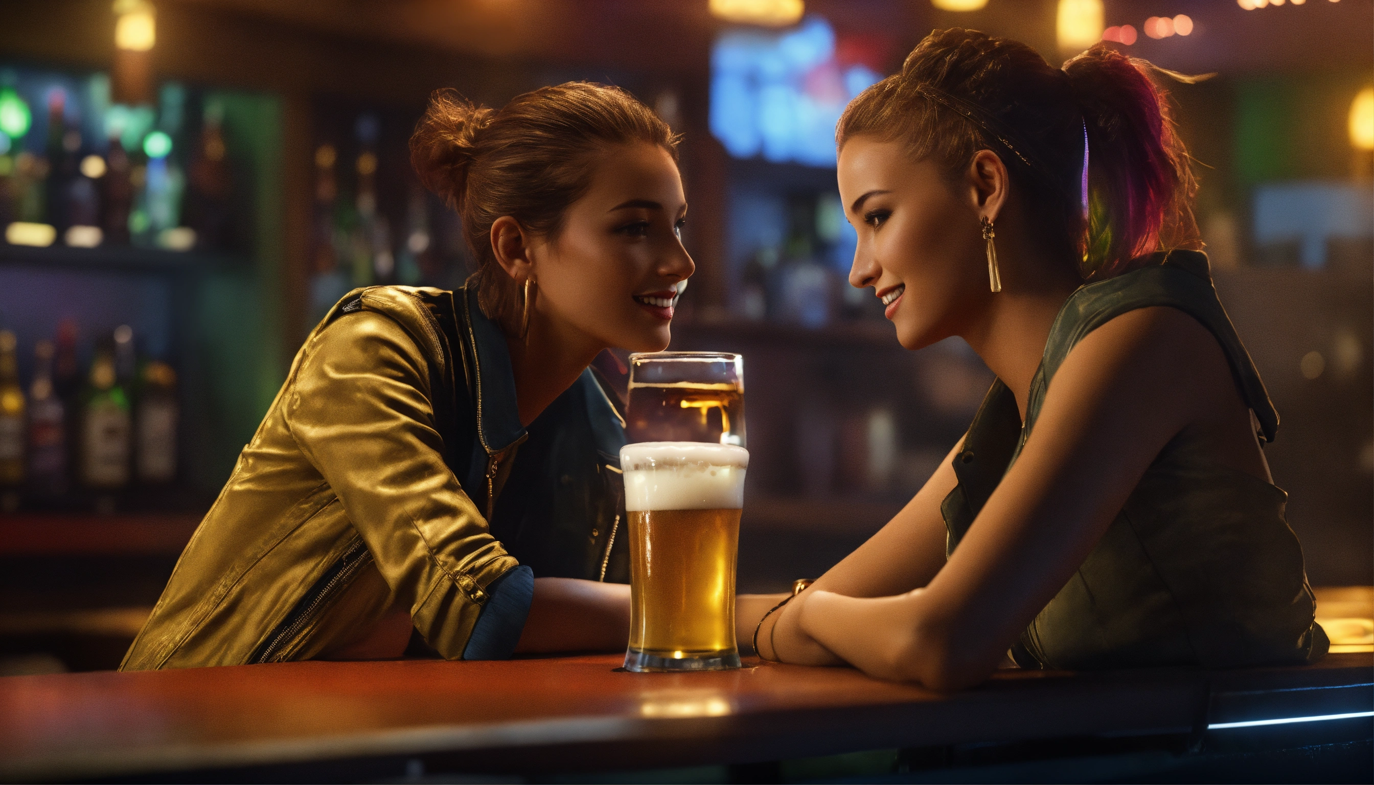 Lexica - TWO fallen in love LESBIAN girls sit at the bar counter, clink ...