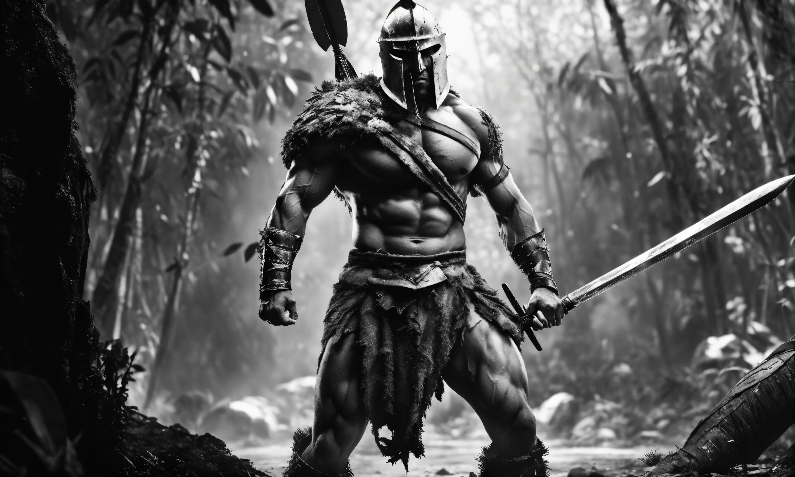 Lexica - Black and white illustration, Wide angle environmental full ...