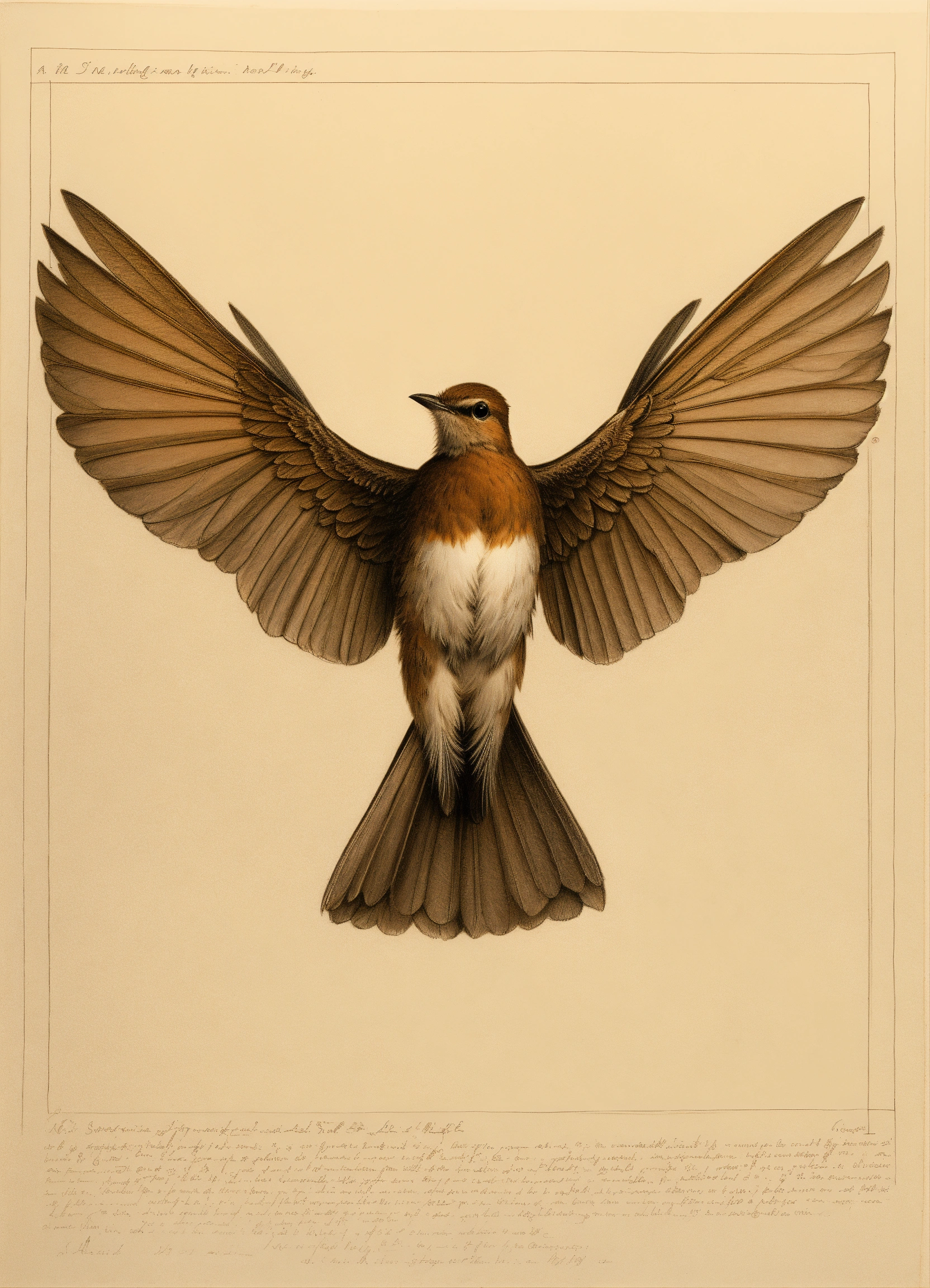Lexica - A nightingale in flight with spread wings, shown from the back ...