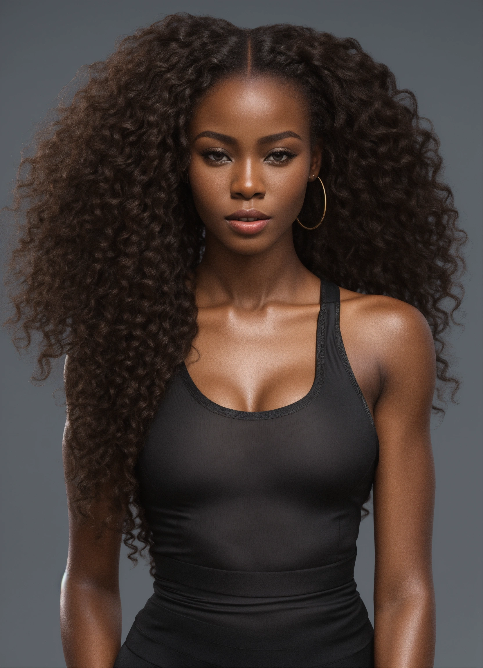 Lexica - An african beautiful girl, wavy long hair, front view, black ...