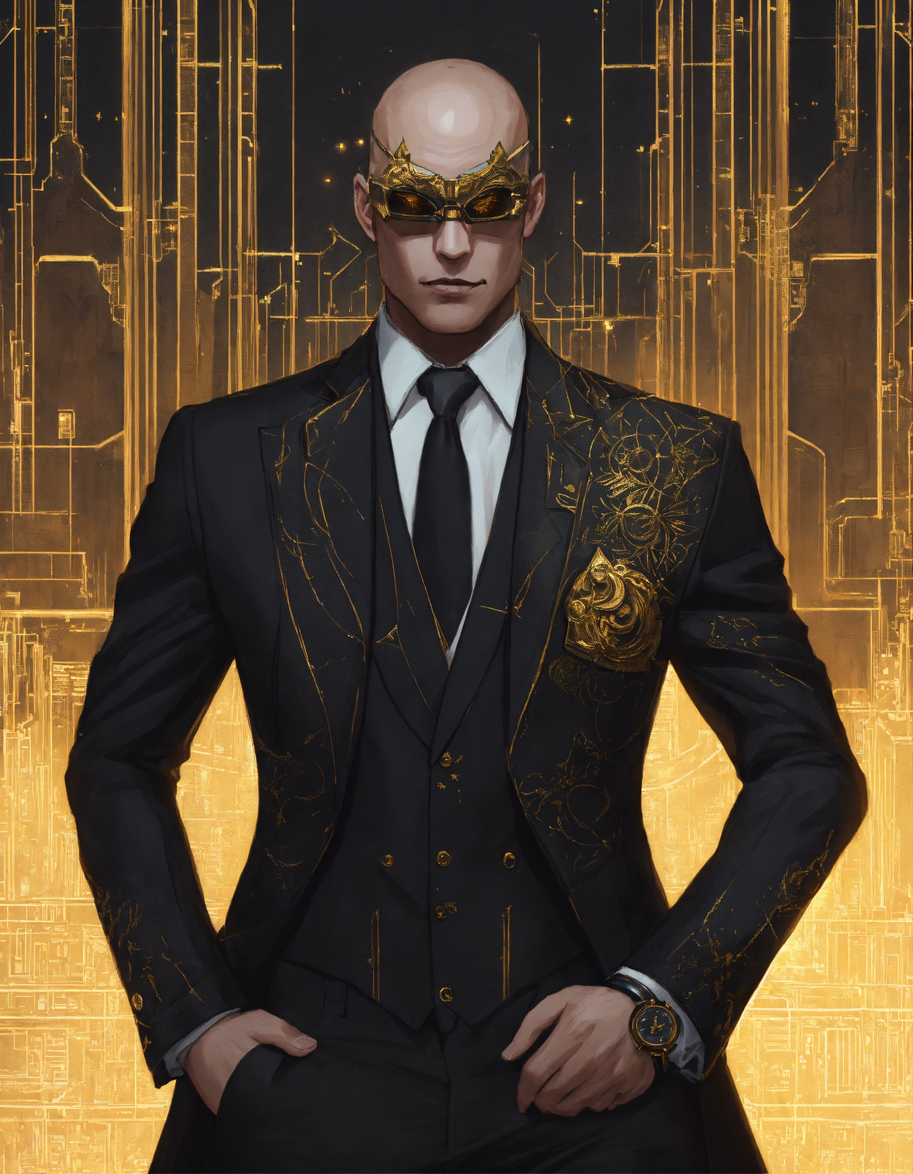 Lexica - Pale evil cyberpunk executive in a fancy black suit with ...