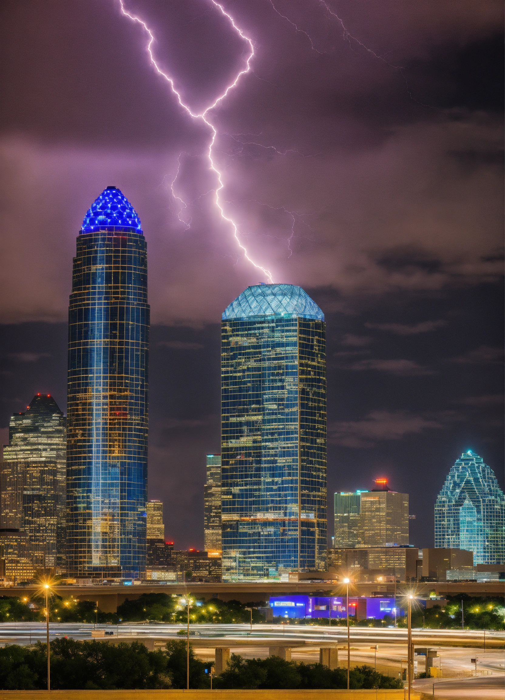 Lexica - Photorealistic Night photography of lighted downtown Dallas ...