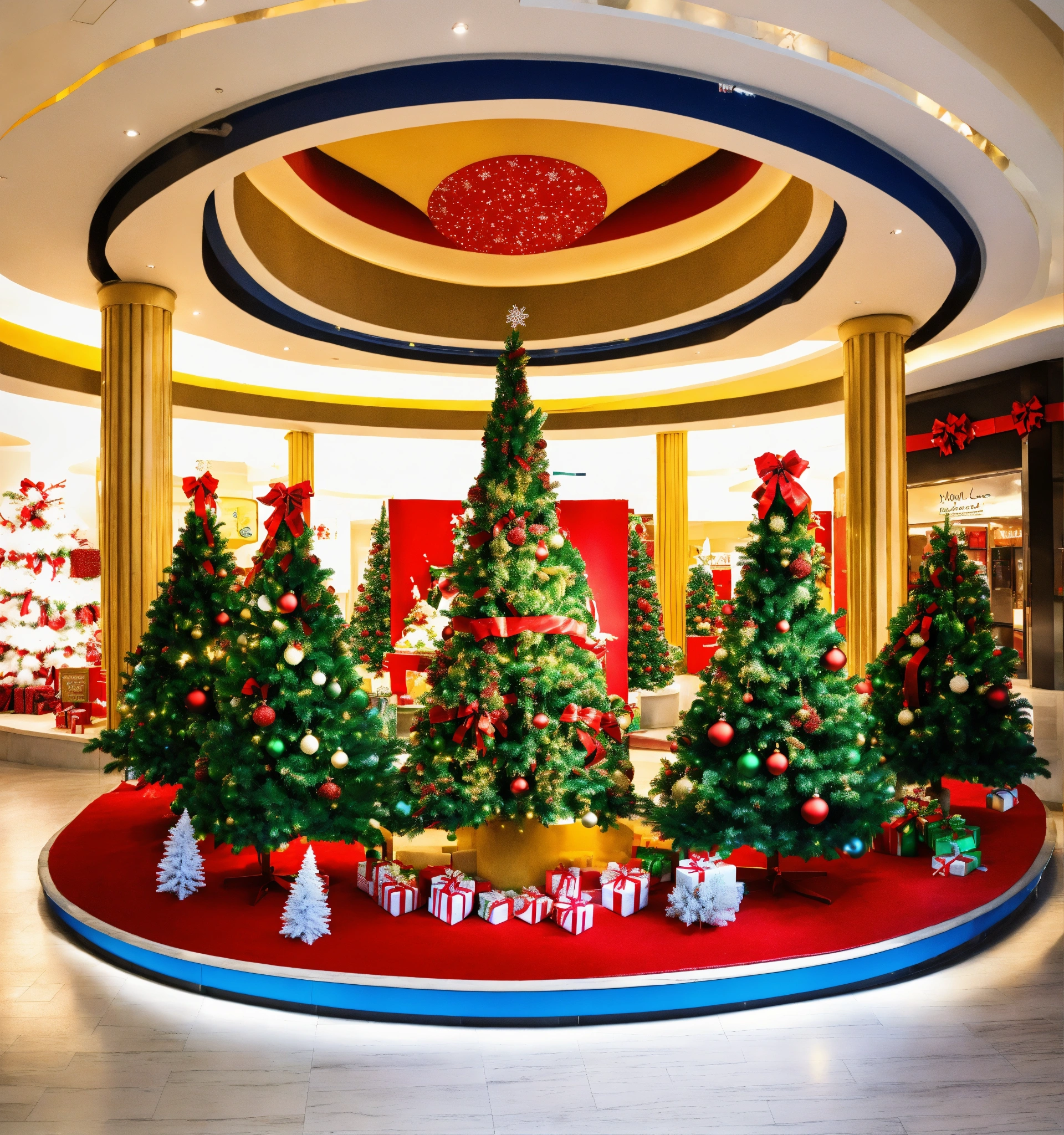 Lexica - Shopping mall luxury corner selling christmas trees, display 4 ...