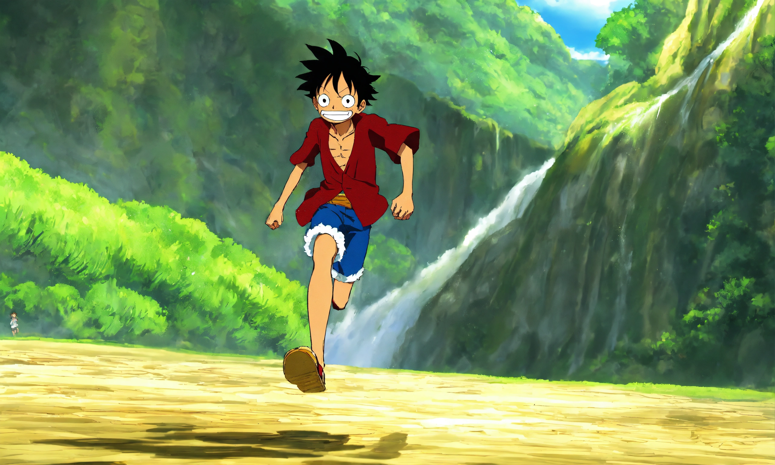 Lexica - Monkey D. Luffy running after a waterfall thats running from him